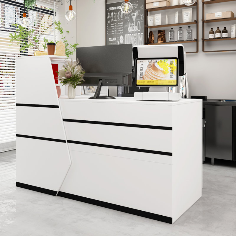 Inbox Zero Jodanna L-Shape Laminate Reception Desk with Filing Cabinet ...