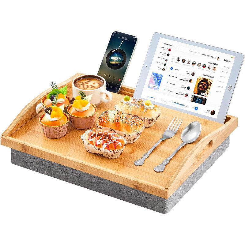 Latitude Run® Bamboo Lap Tray with Detachable Pillow Wood Bed Tray Food ...