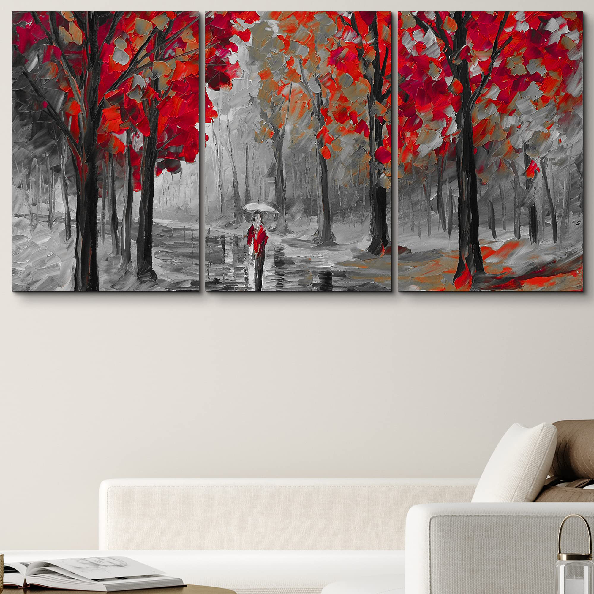 IDEA4WALL Moody Dark Red Woman Walking in Forest Abstract Nature ...