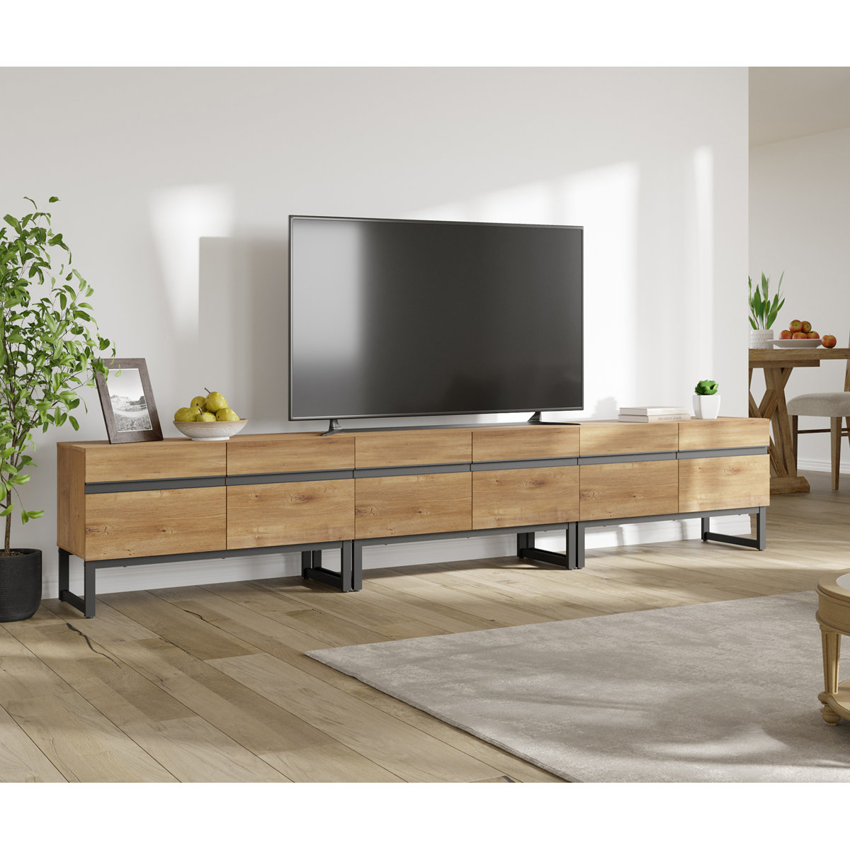 17 Stories Modern Tv Stand With Storage Cabinets For 110 Inch Tv, Wood ...