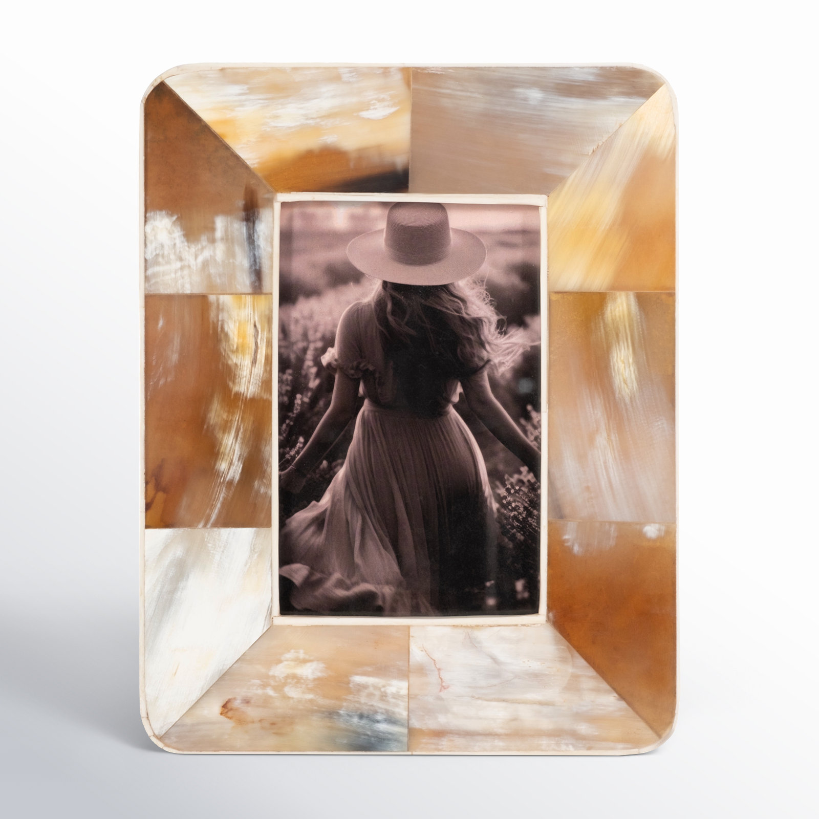 Joss & Main 5X7 Curved Edge Horn Photo Frame, Tan Multi | Joss & Main