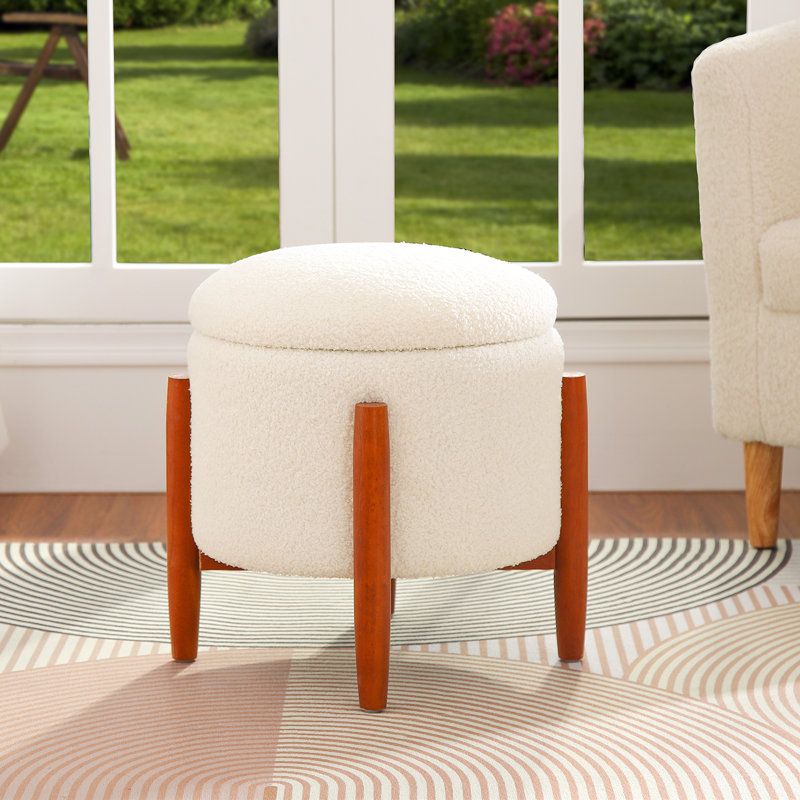 Mercer41 Yulunda Upholstered Round Storage Ottoman Teddy Footstool ...