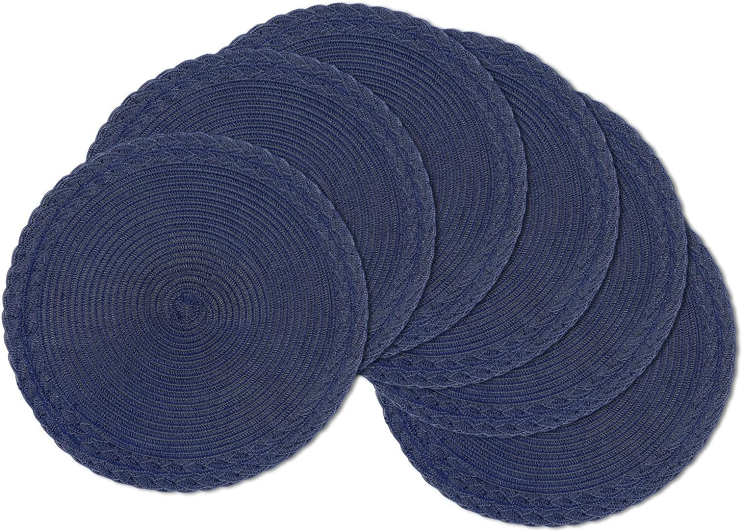 Elaine Mercure Round Placemats Set Of 6 Braided Border Fabric Woven ...