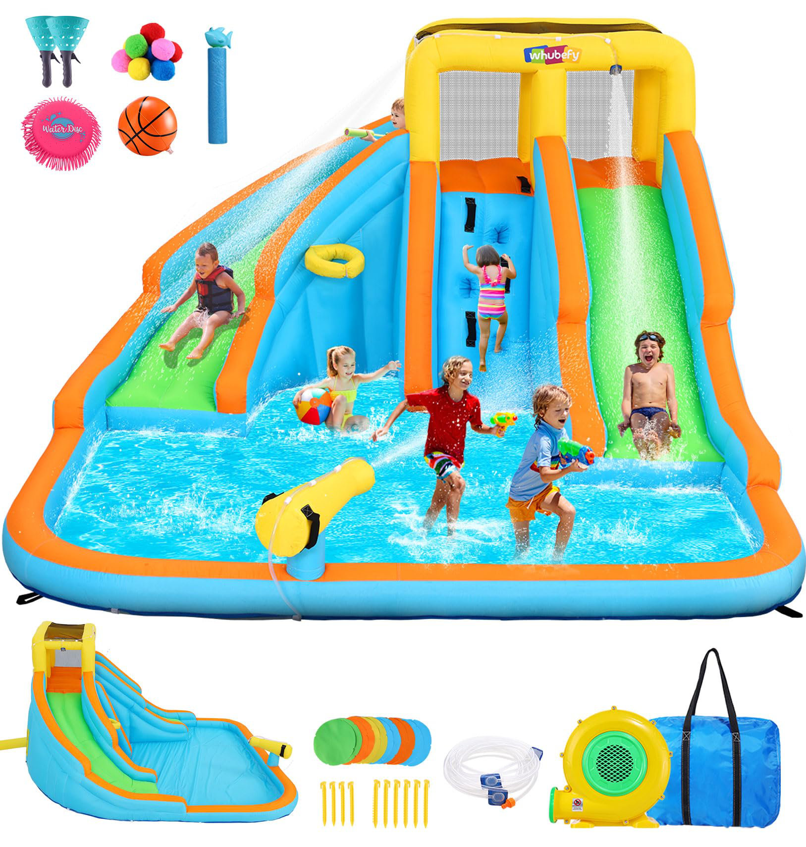 Himimi Inflatable Water Slide For Kids Backyard 6 In 1 Double Water ...