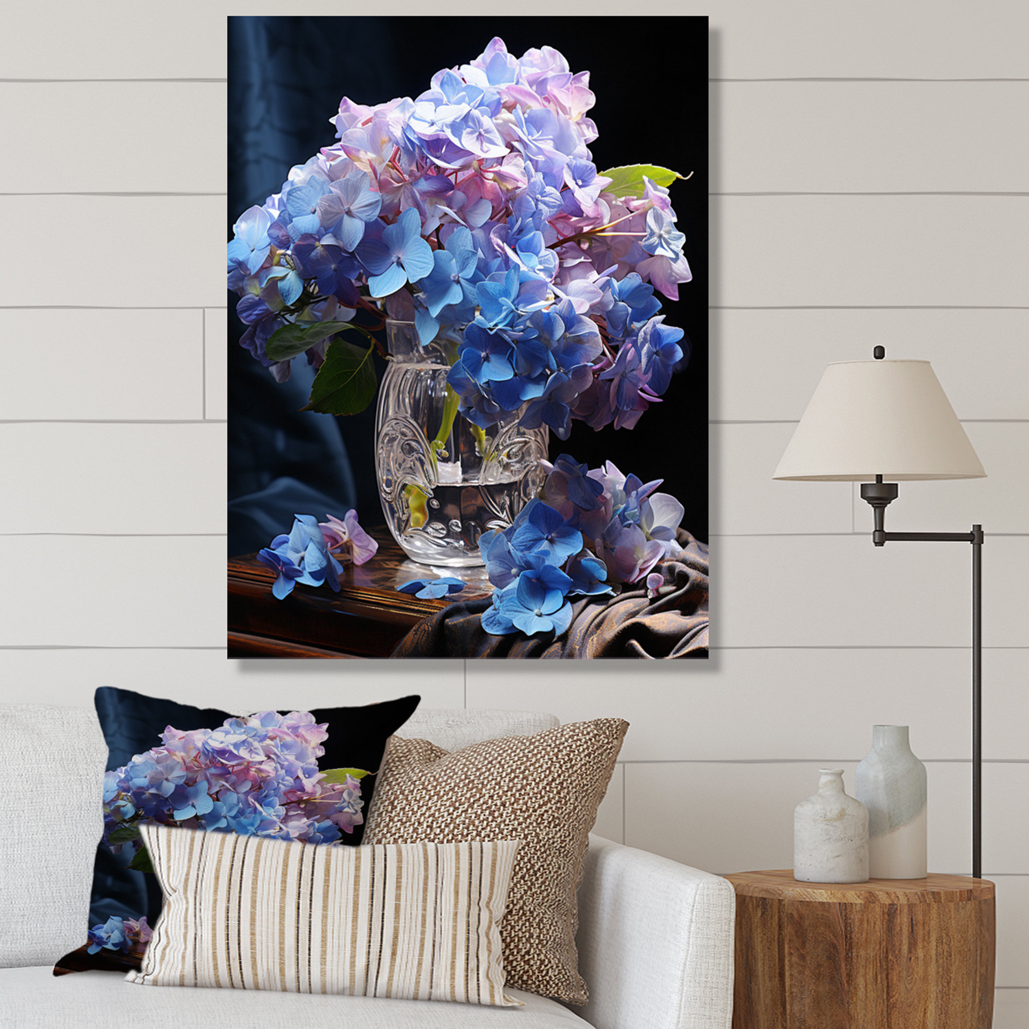 Latitude Run® Carlas Blue Purple Hydrangea Enchanting Bouquet Framed On ...