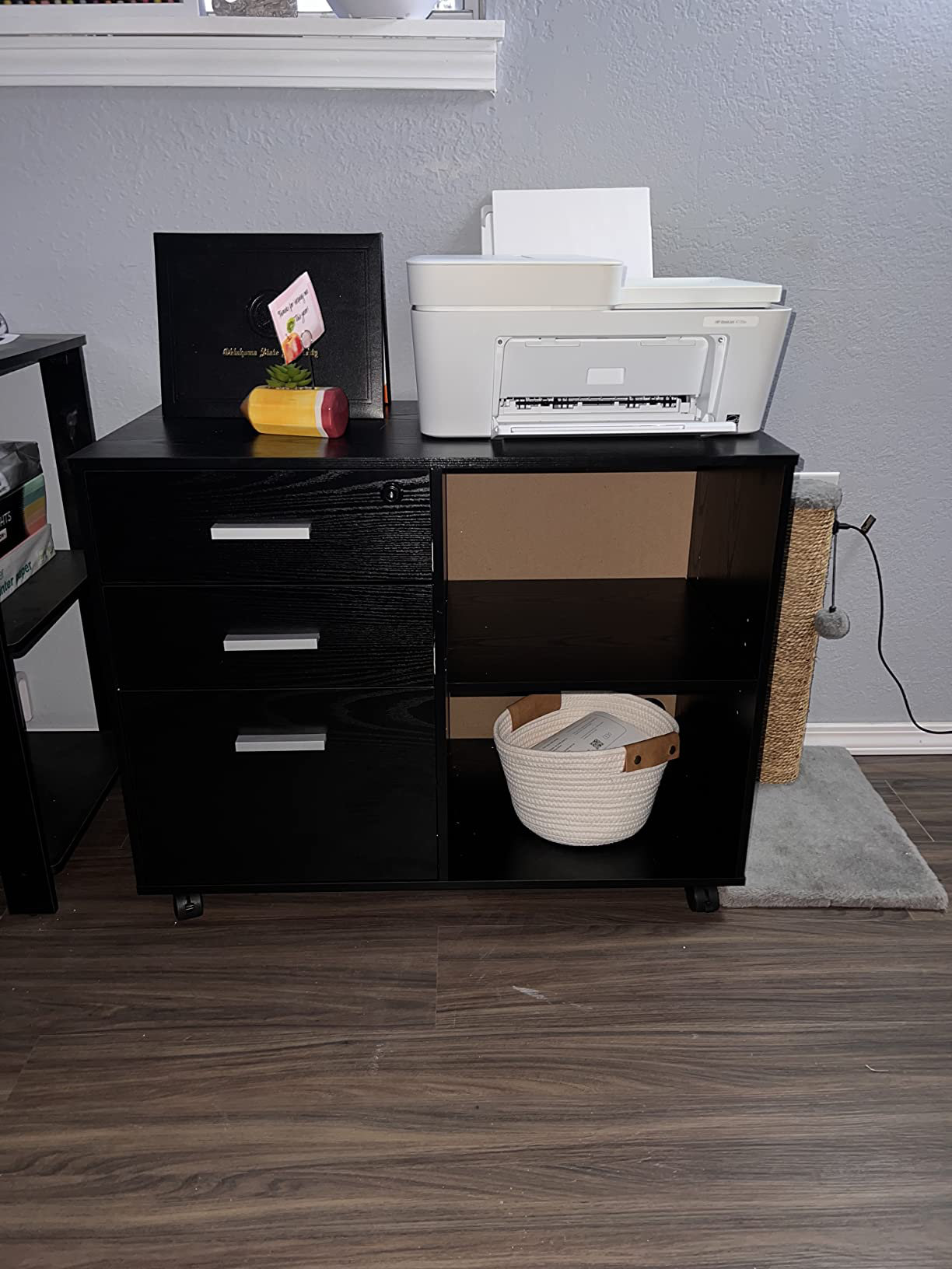 Latitude Run® Black 3-Drawer Wood File Cabinet with Lock Printer Stand ...