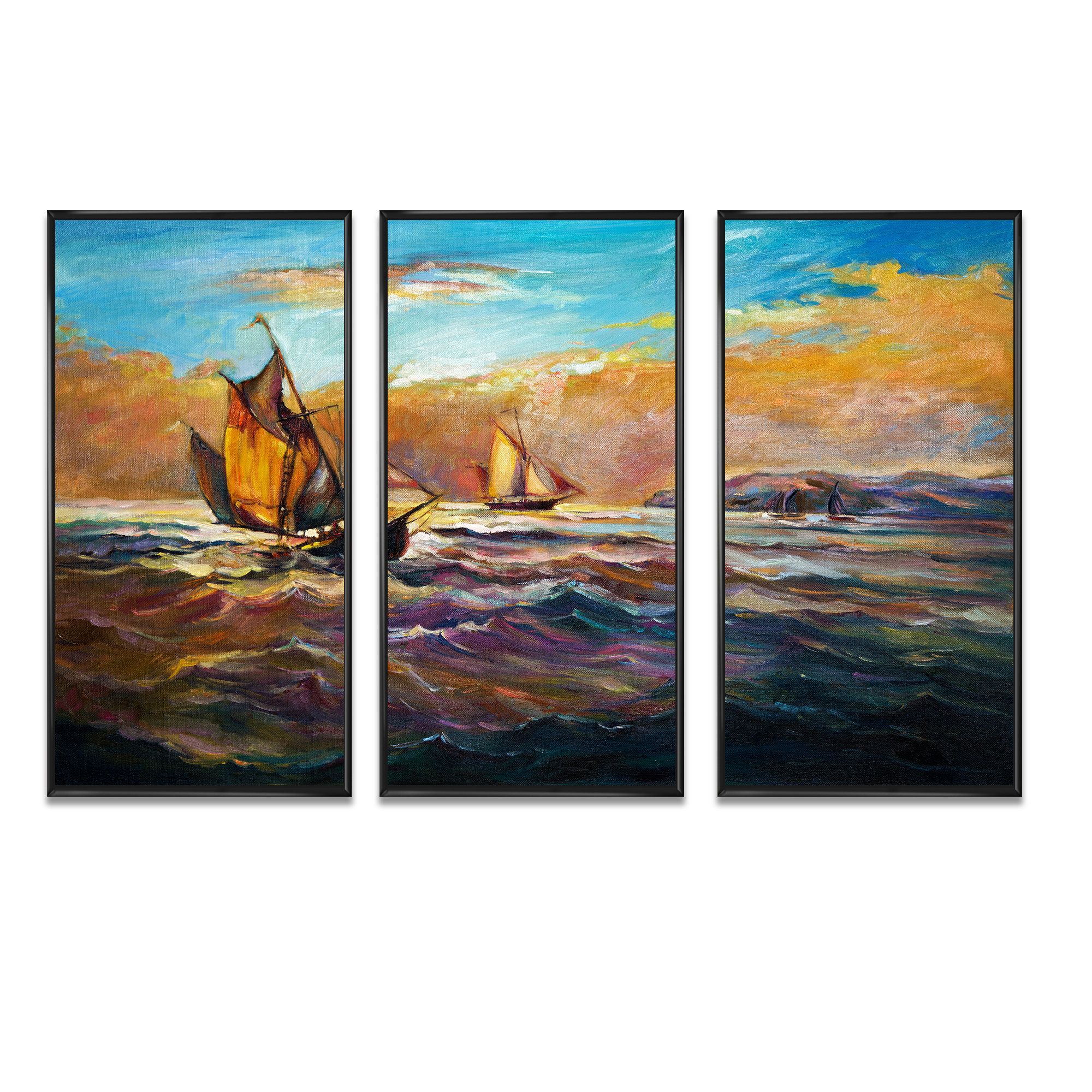 Longshore Tides Boats In Roaring Sea - Sea & Shore Framed Canvas Wall ...