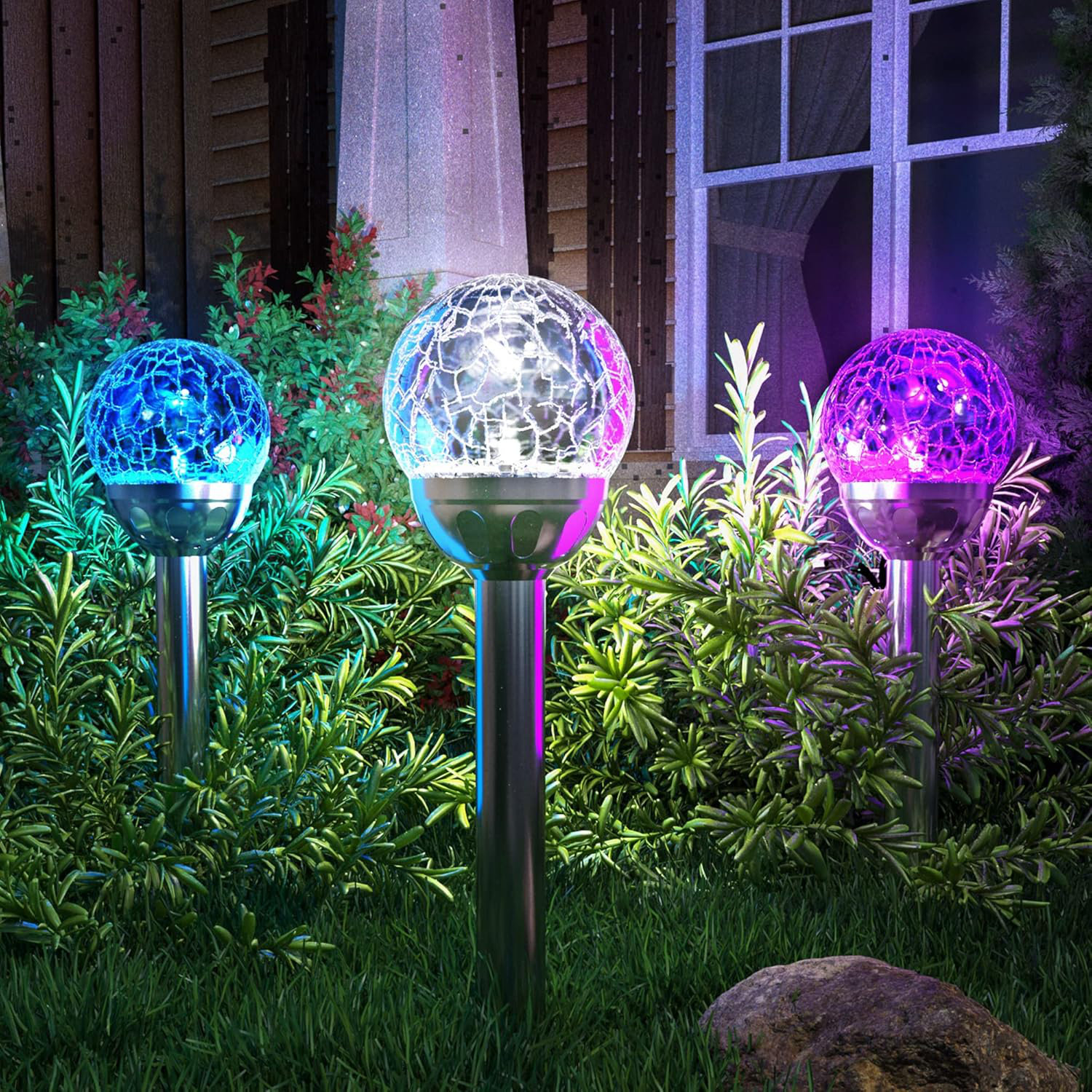 MABOSY Solar Outdoor Cracked Glass Ball Solar Garden Lights Color ...