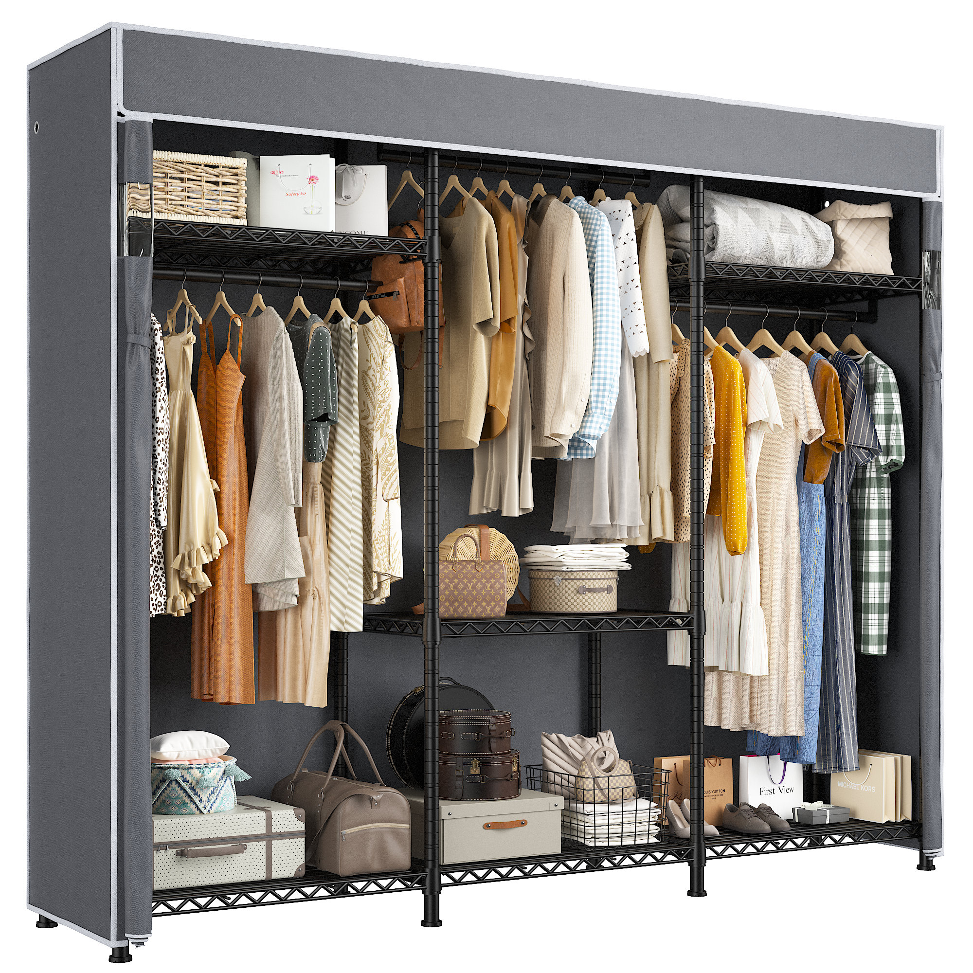 Rebrilliant Clothes Rack with Cover Loads 795LBS，Closet Organizer for ...