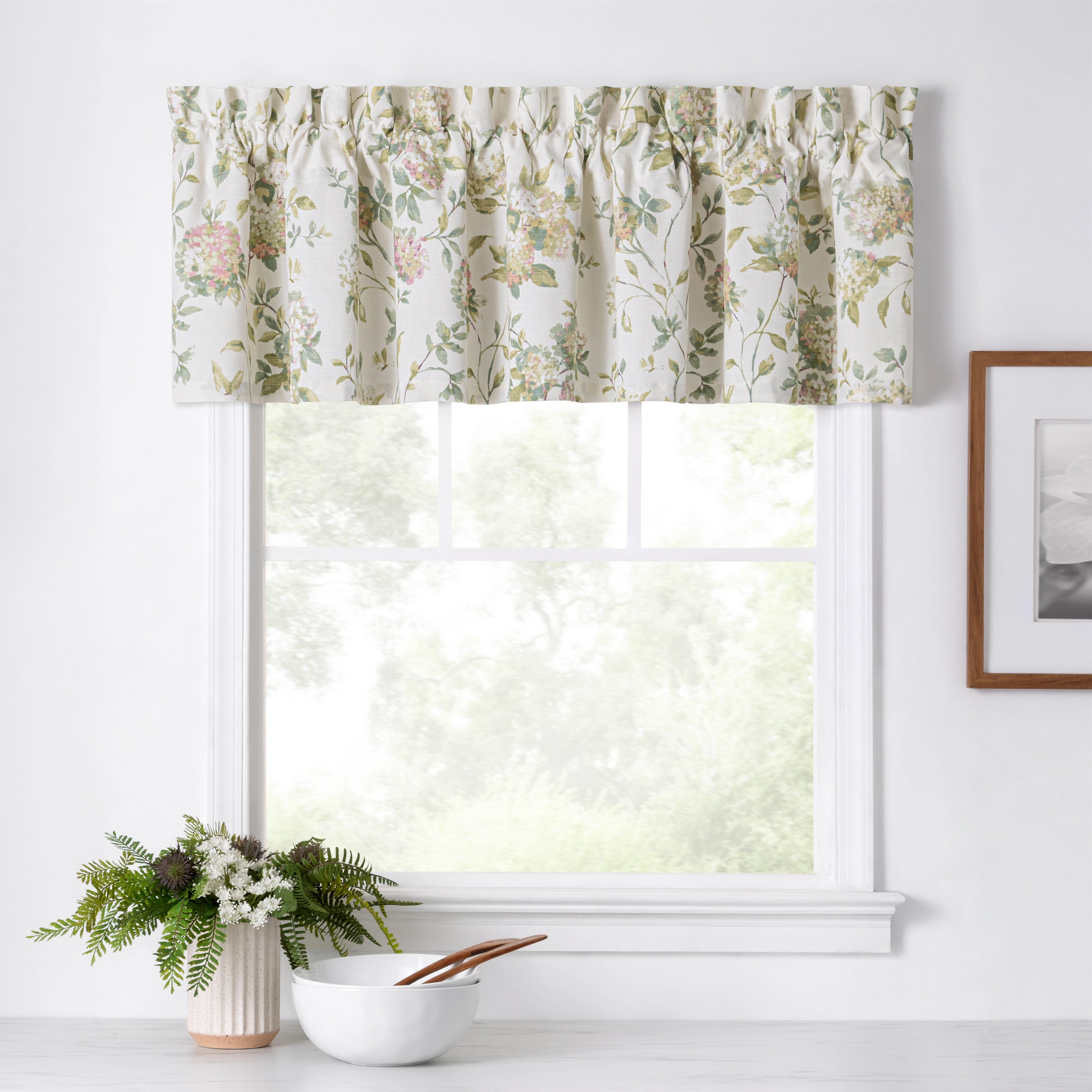 Charlton Home® Erie Floral Cotton Blend Tailored 80" Window Valance ...