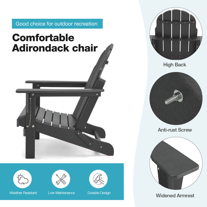 EROMMY Outdoor Adirondack Chair, Polywood Weather Resistant Chair, Fire ...