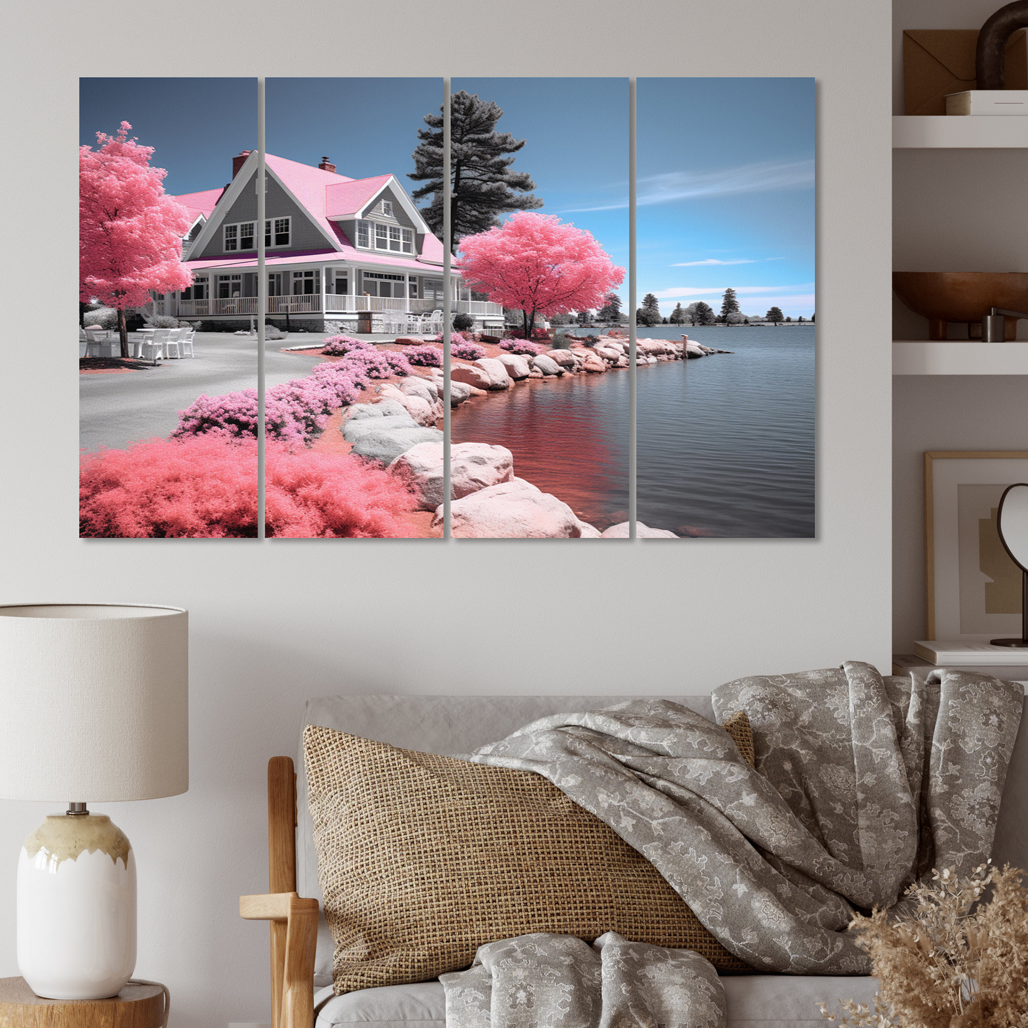Ebern Designs Pink Lakeshore Memories I - Lake House Cottage Wall Art ...