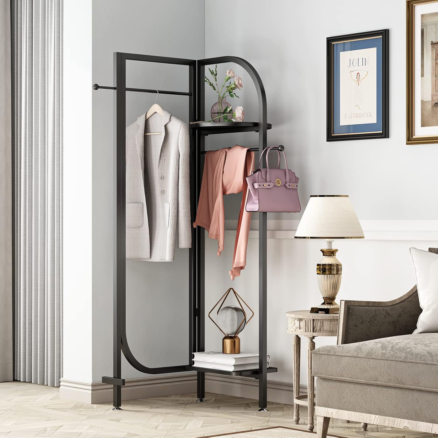 17 Stories Heavy Duty Freestanding Corner Clothing Rack, Industrial ...