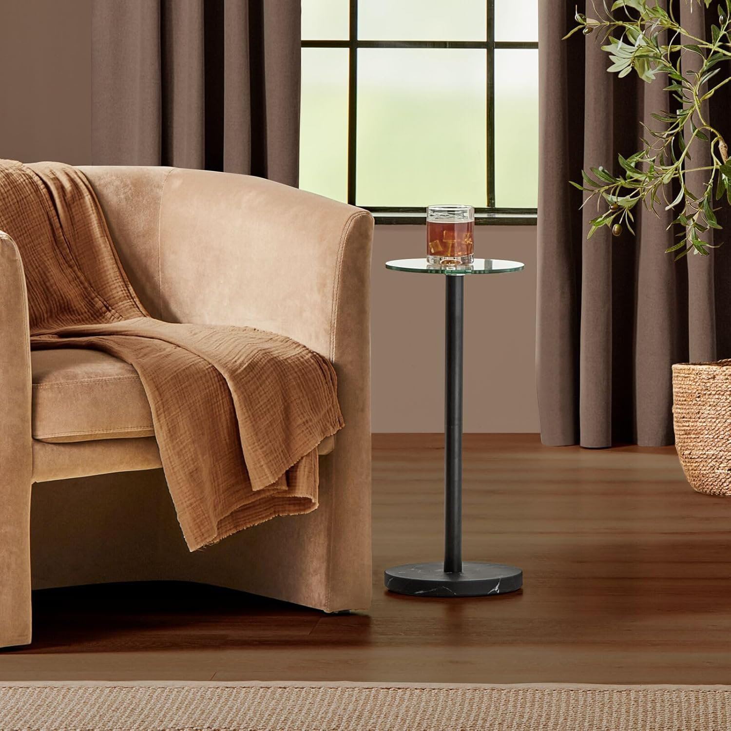 Brayden Studio Modern Round Glass Top Metal Accent Table - Sturdy Side ...