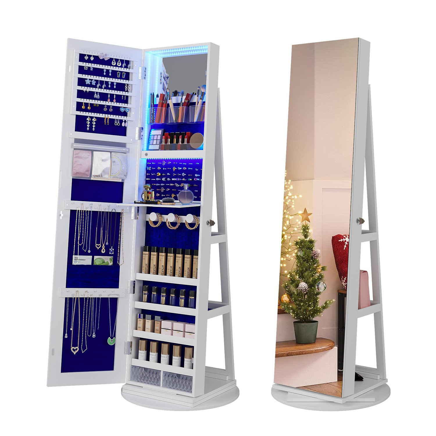 NIERBO Modern Jewelry Armoire With 360° Rotating HD Mirror - Stylish ...