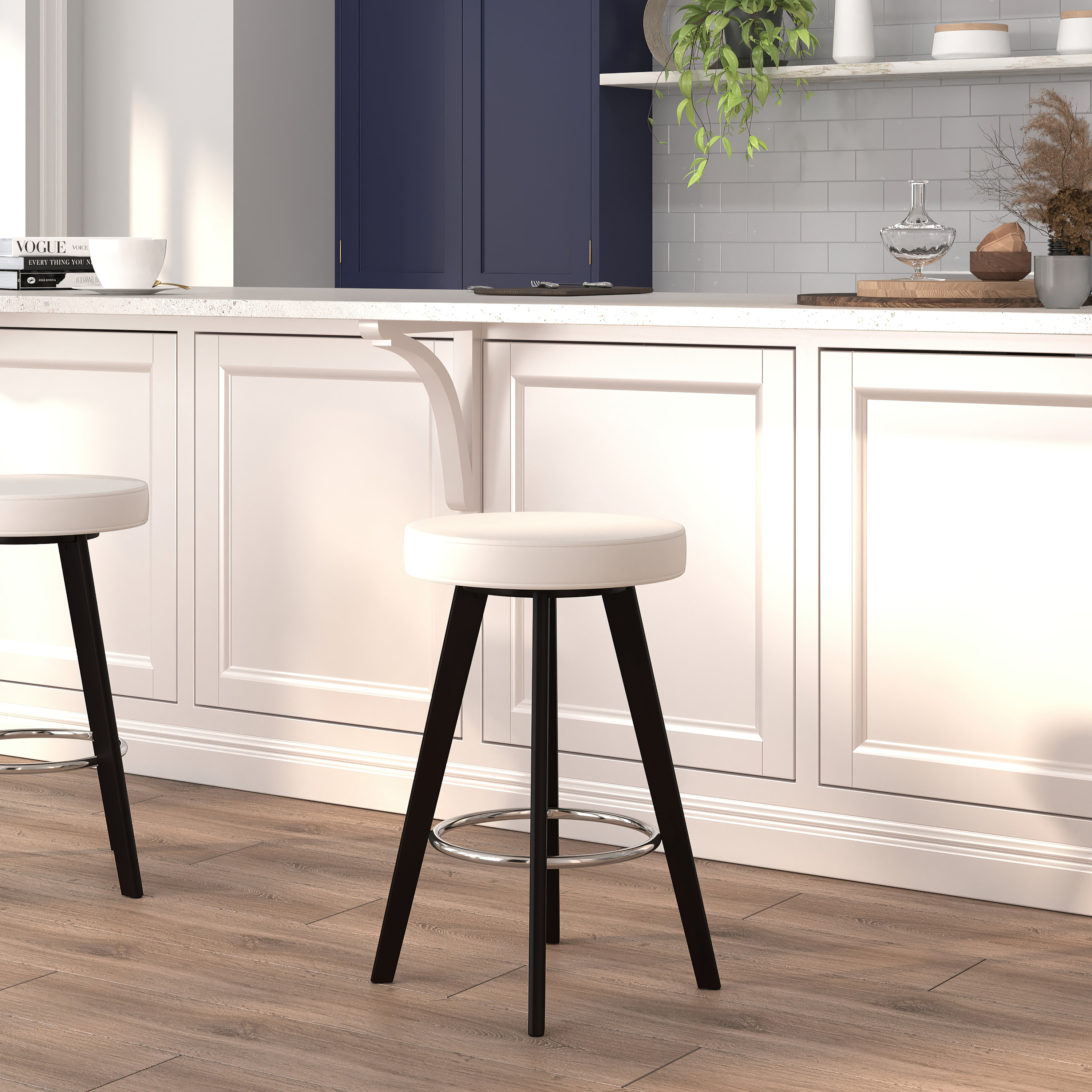 Ebern Designs Salerno Contemporary Vinyl Counter Height Stool with Wood ...