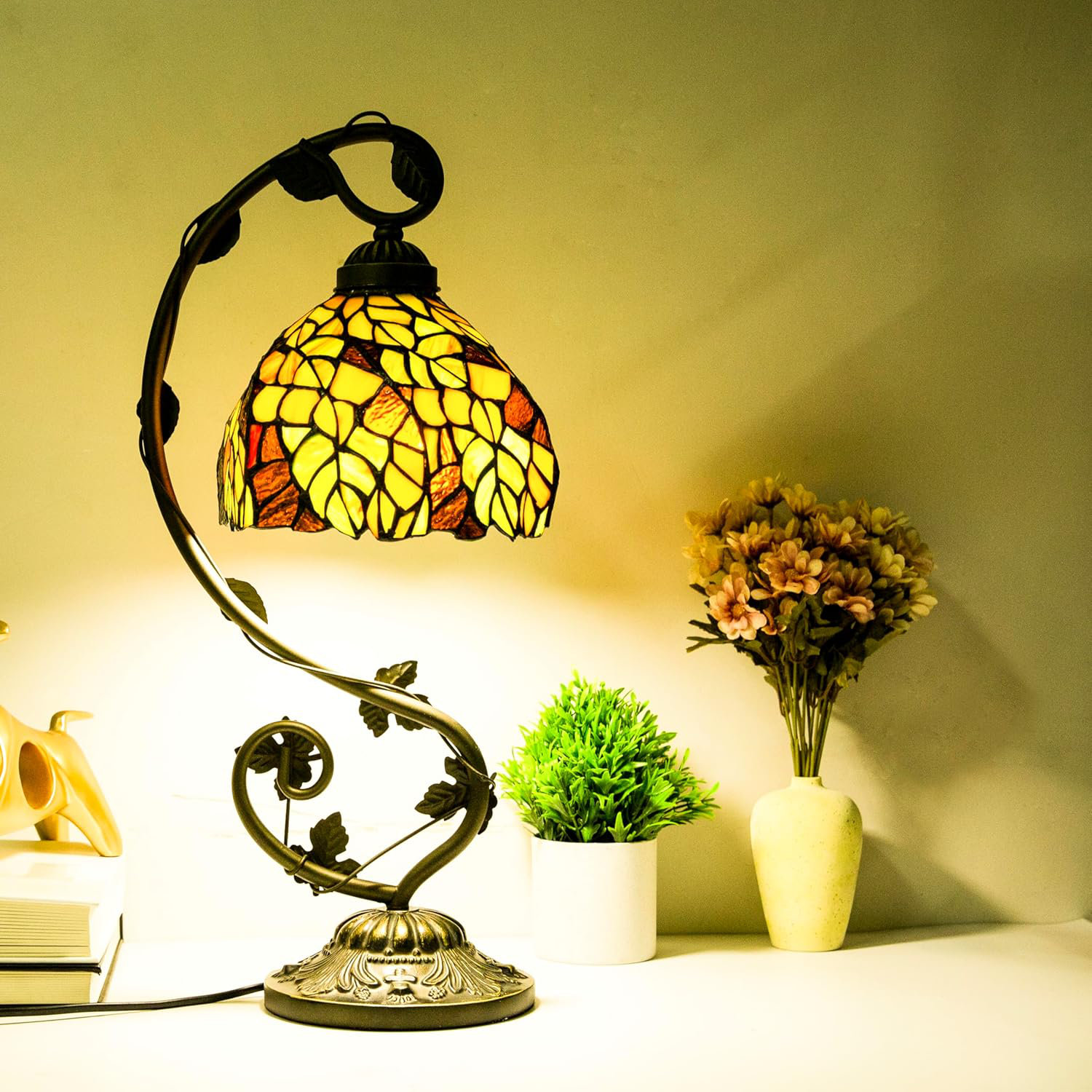 Fleur De Lis Living Tiffany Style Stained Glass Table Lamp With Remote ...