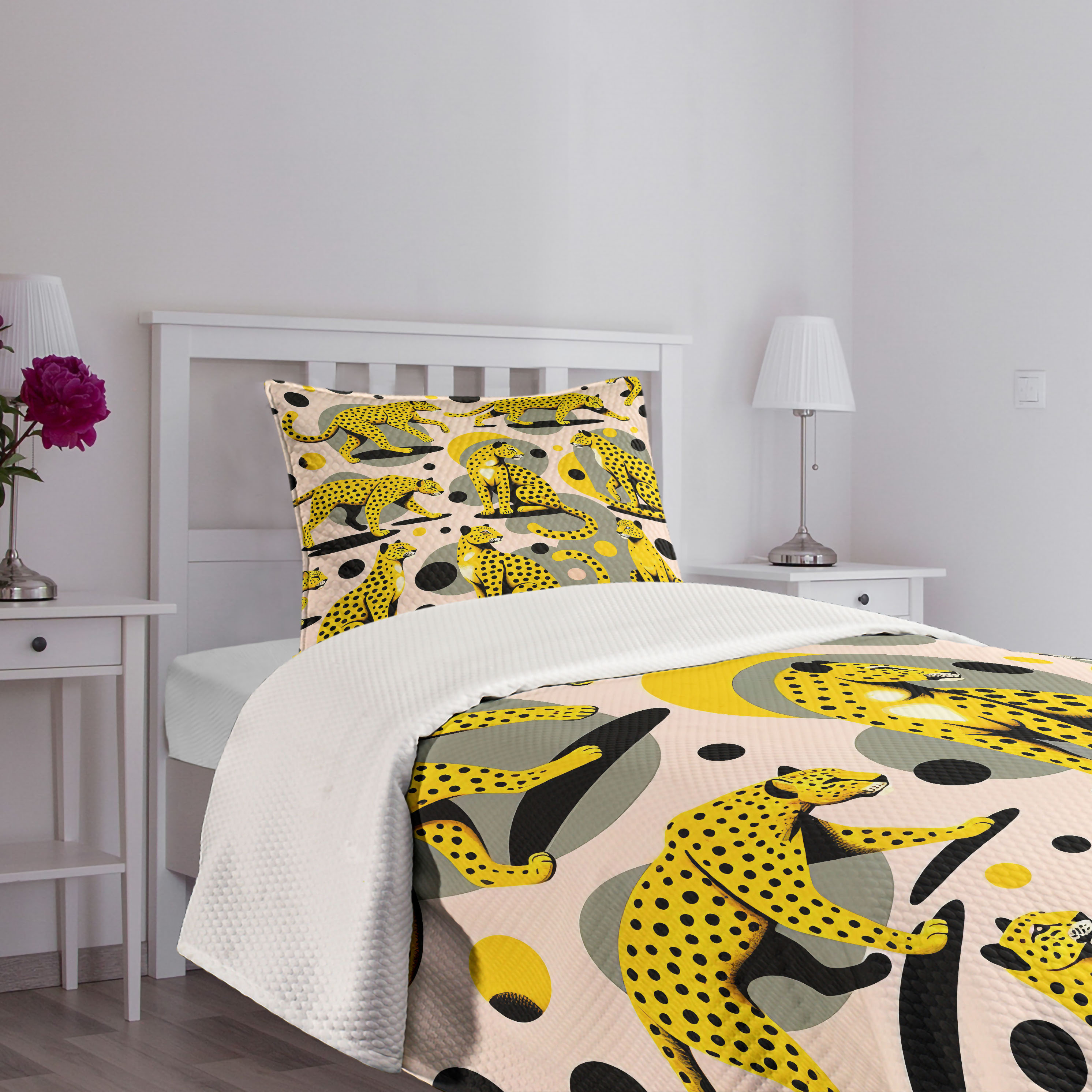 Ambesonne Pink Bedspread Set Tropical Cheetah Animal Print Mustard Pale ...