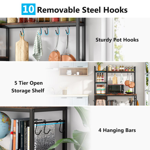 17 Stories 5-tiers Baker's Rack with Hooks for Kitchen & Reviews | Wayfair