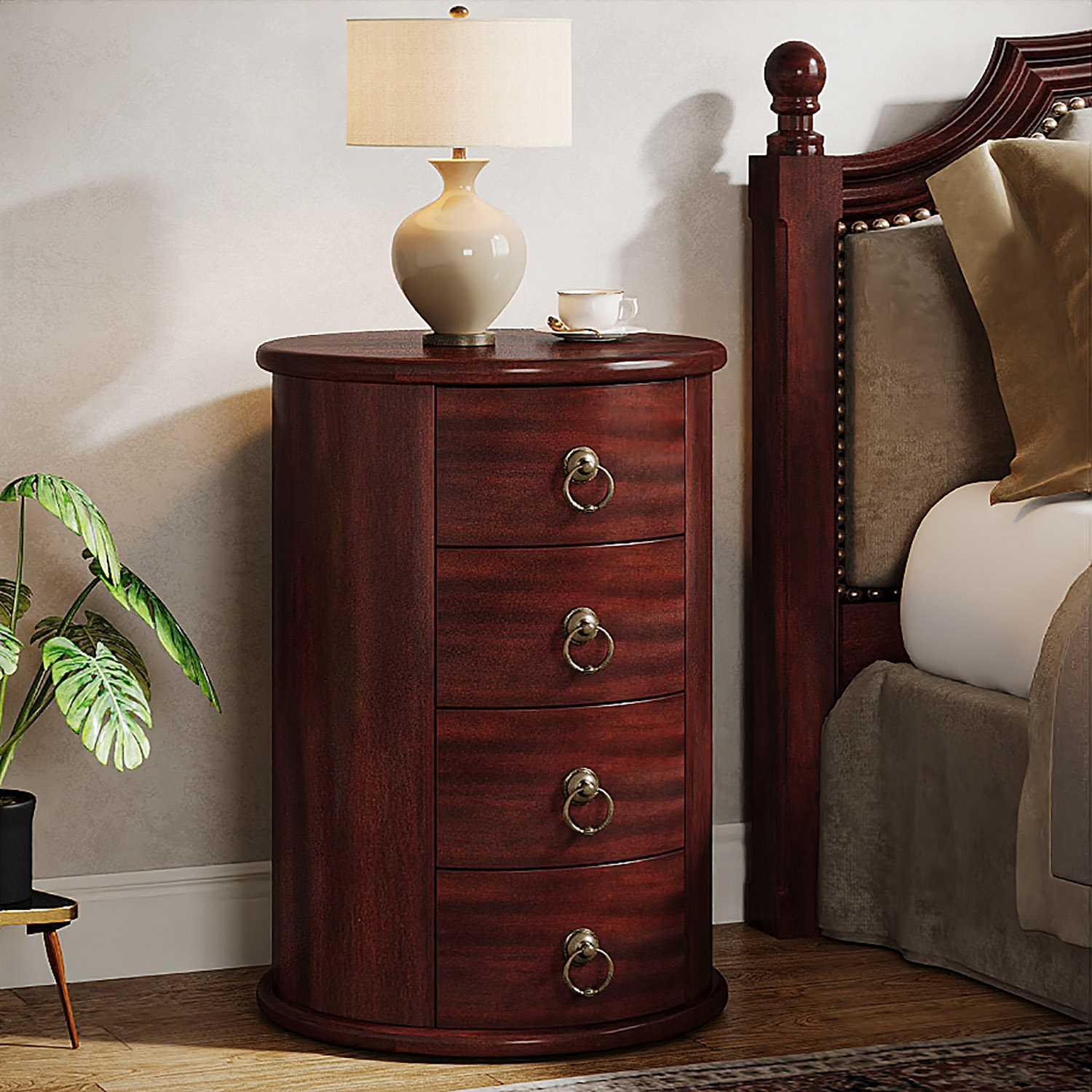 Lark Manor Solid Wood Round Nightstand Table With 4 Drawers & Reviews ...