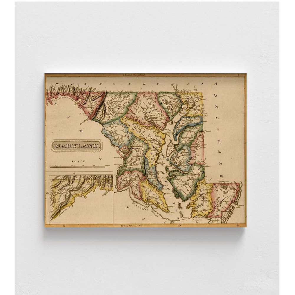 WeFrameArt Maryland 1817, Maryland State Map, Vintage Maryland Map ...