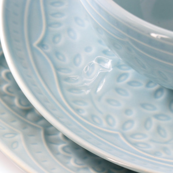 Gibson Elite Alemany 16 Piece Round Stoneware Dinnerware Set in Aqua ...