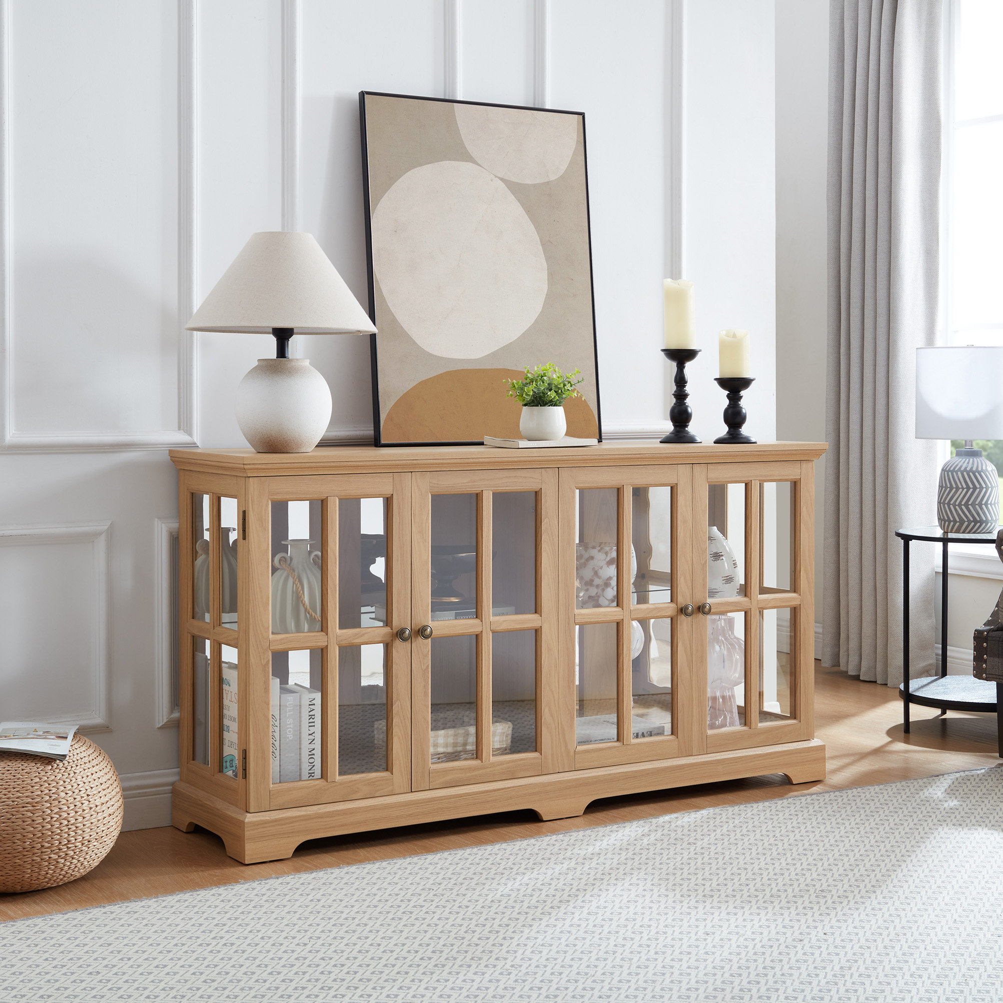 Wrought Studio™ LED Curio Display Cabinet With Glass Doors Adjustable ...