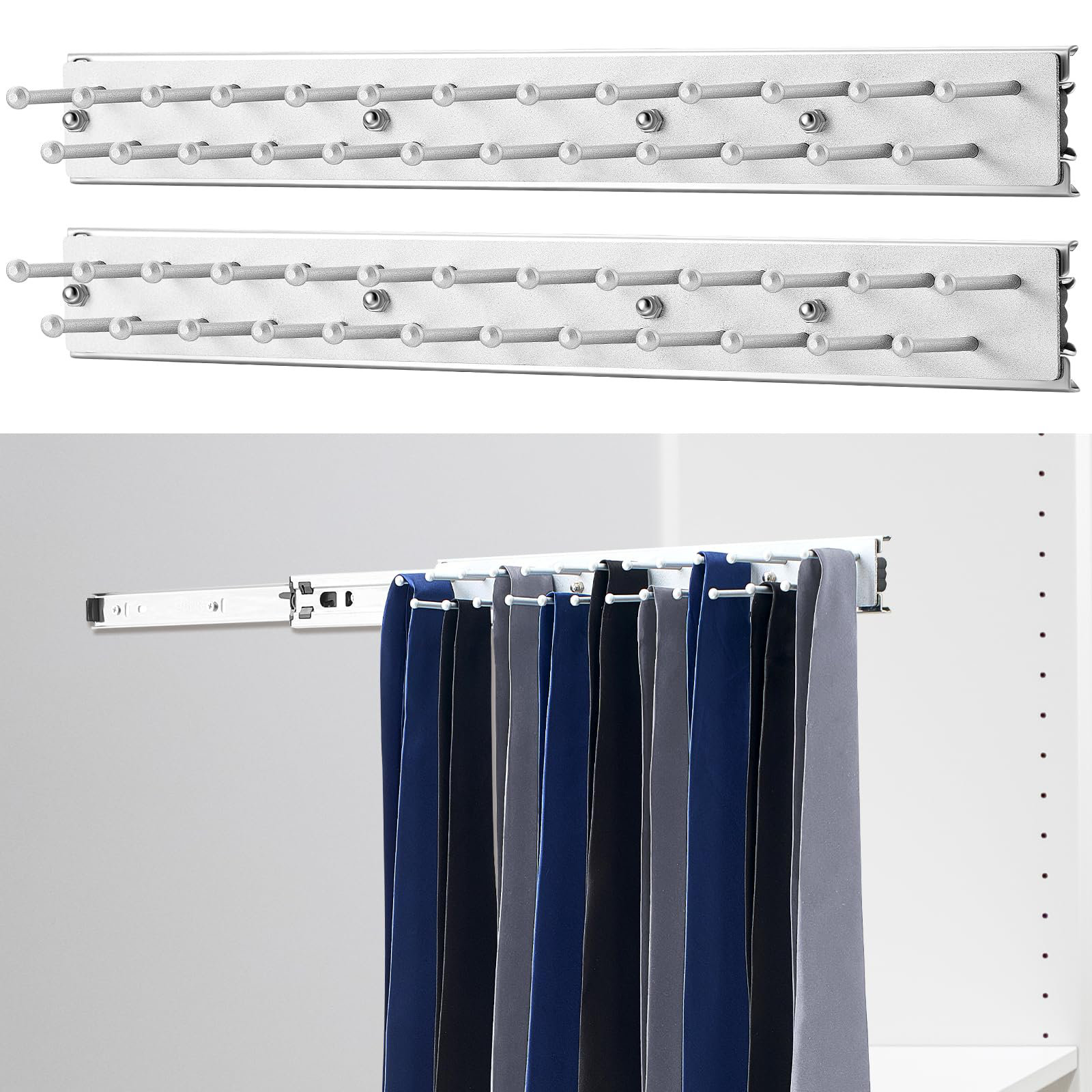 Rebrilliant Two-Piece Sliding Hanger Set For 25 Ties, Pull-Out Wall ...