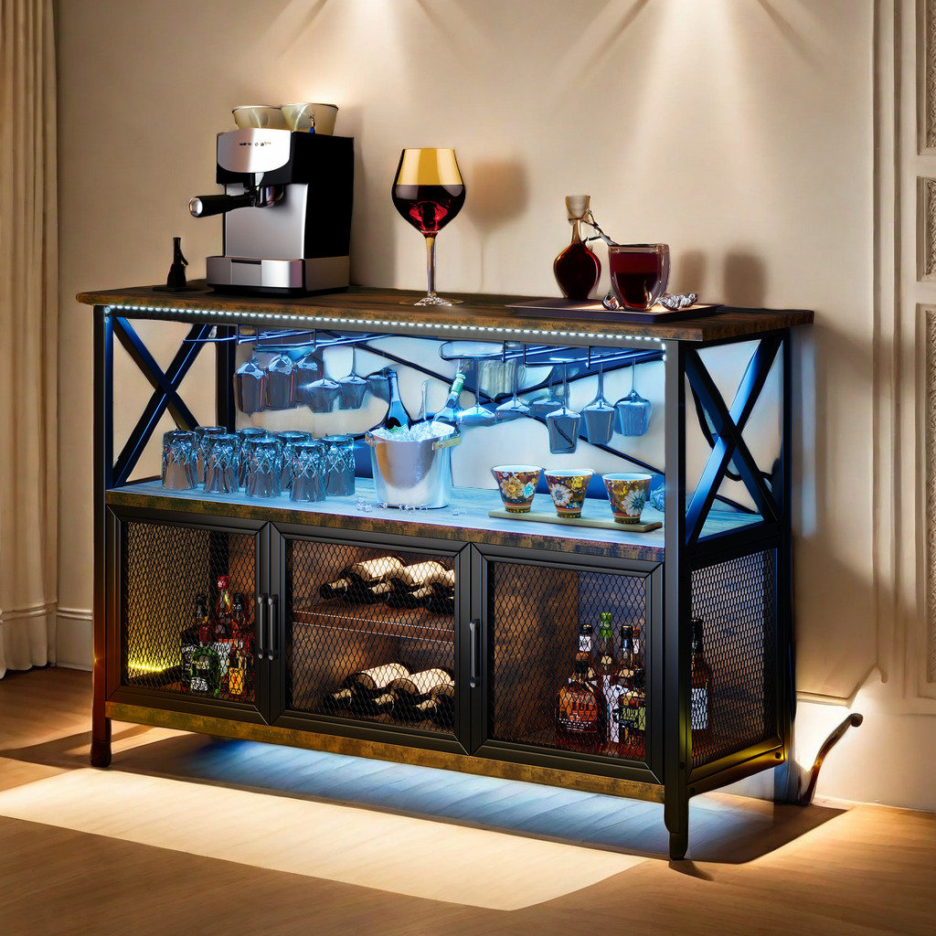 17 Stories Home Liquor Bar Sideboard Wine Storage Cabinet With Glass ...