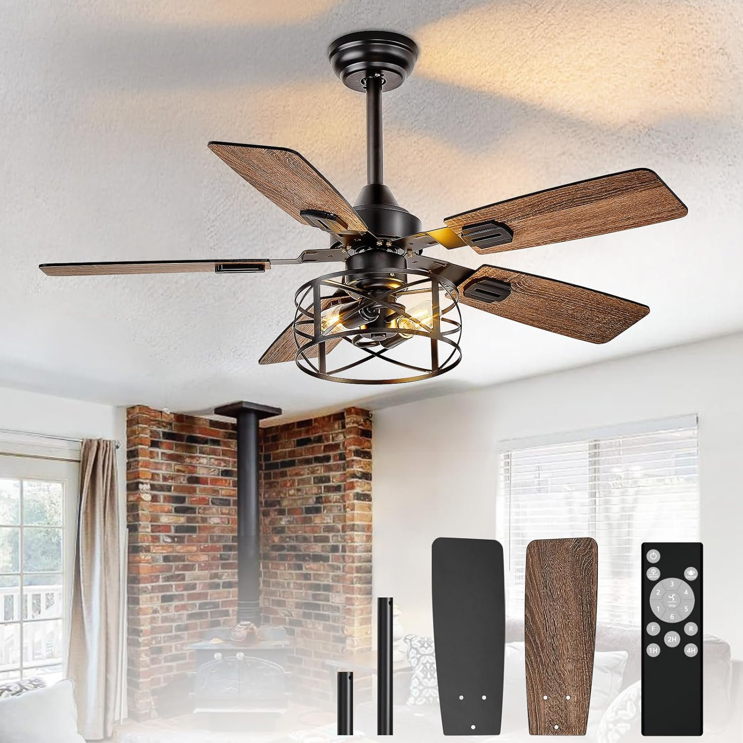 17 Stories Ceiling Fans With Lights: Caged Ceiling Fans Dual Finish 5 ...