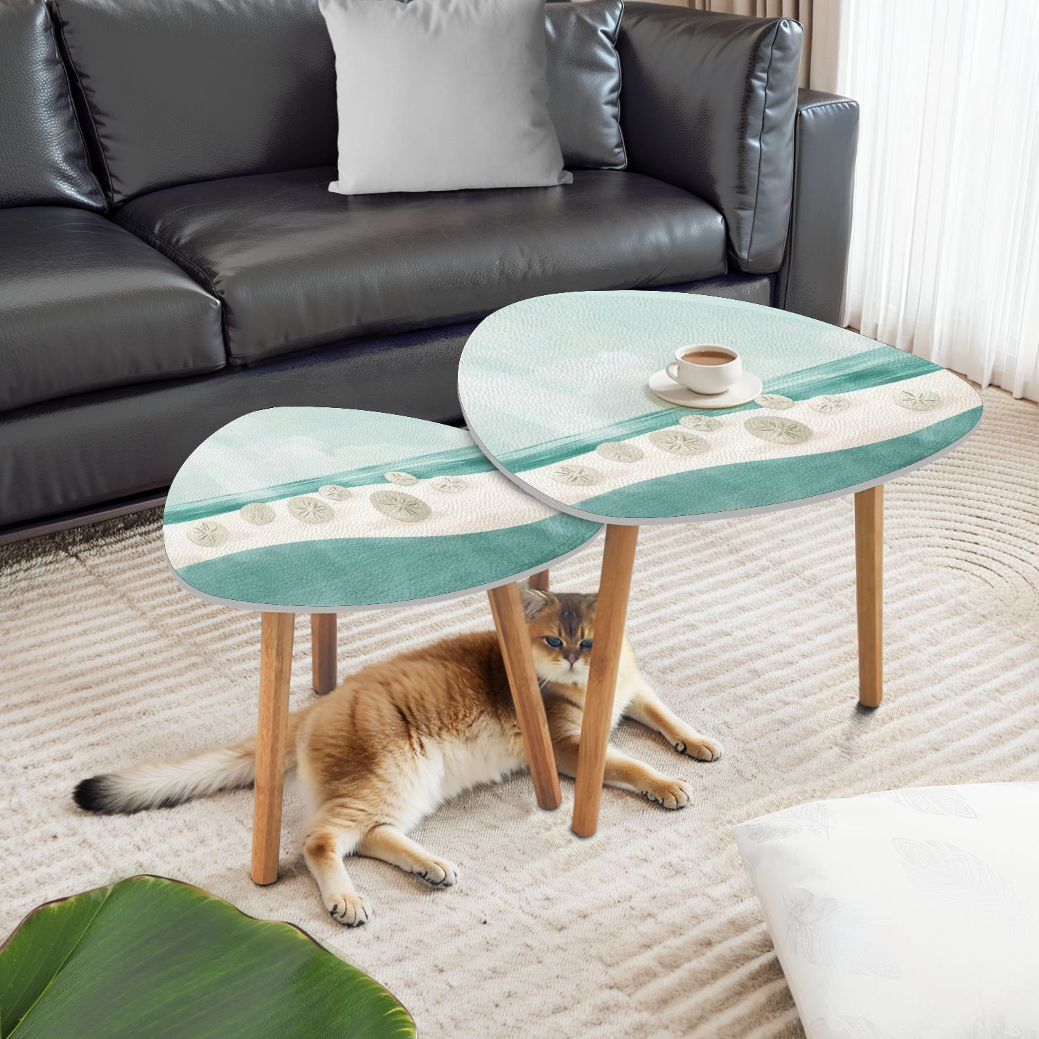 George Oliver Triangle Nesting Coffee Table Set of 2 Minimalist Coastal ...