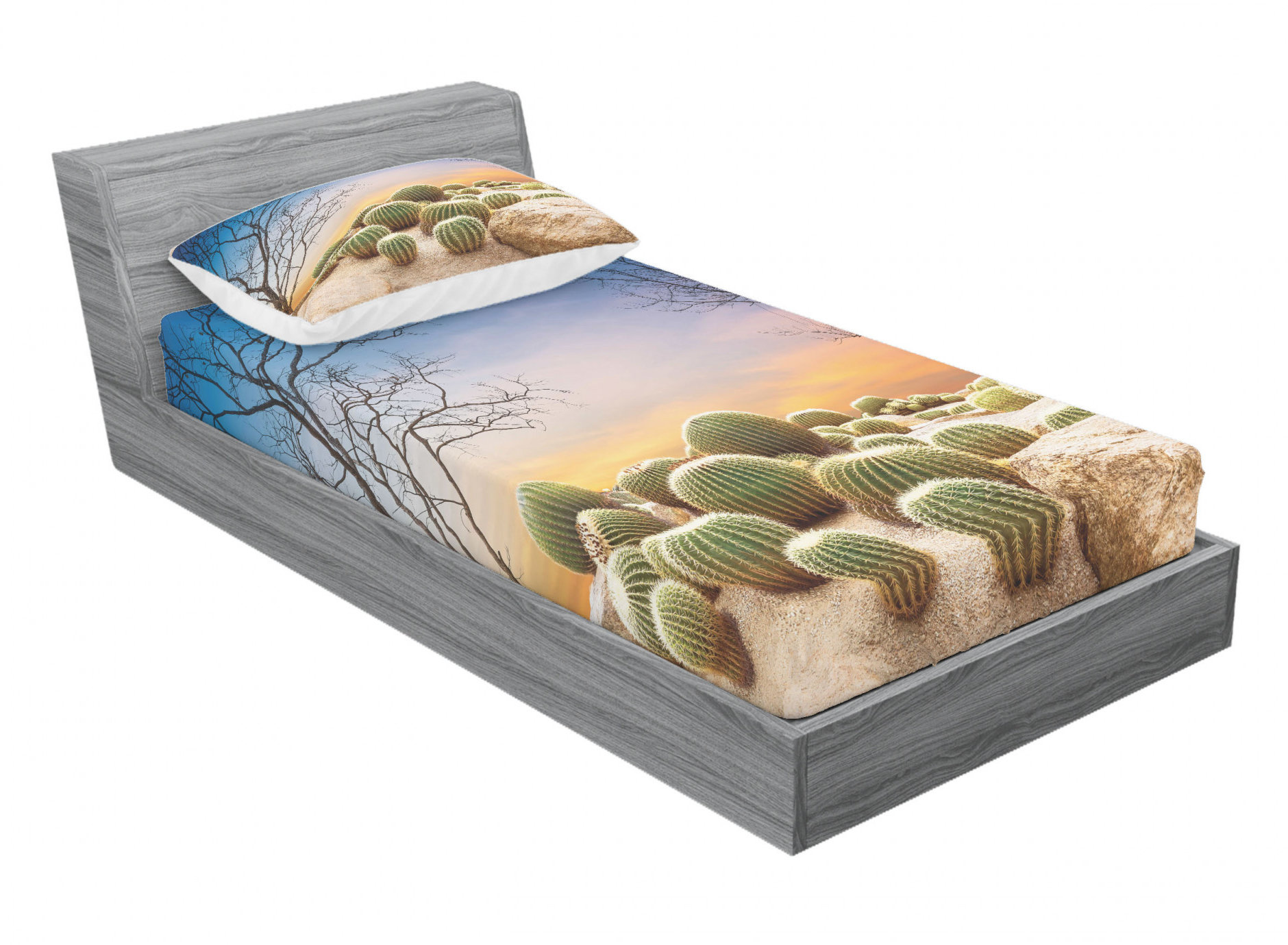 Ambesonne Cactus Balls with Spikes on a Montain Desert Sheet Set | Wayfair