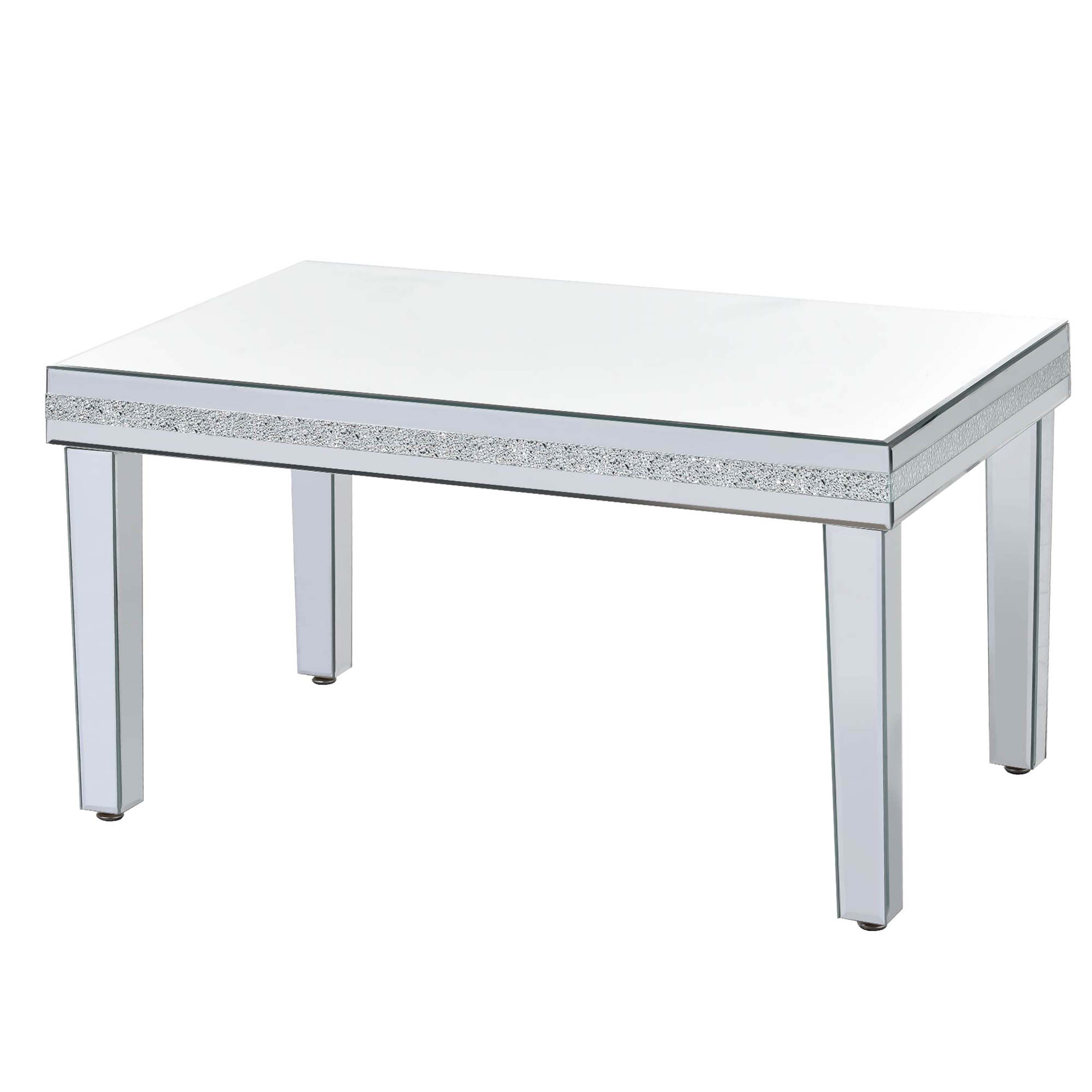Mercer41 Glass Mirrored Coffee Table, Easy Assembly Cocktail Table with ...