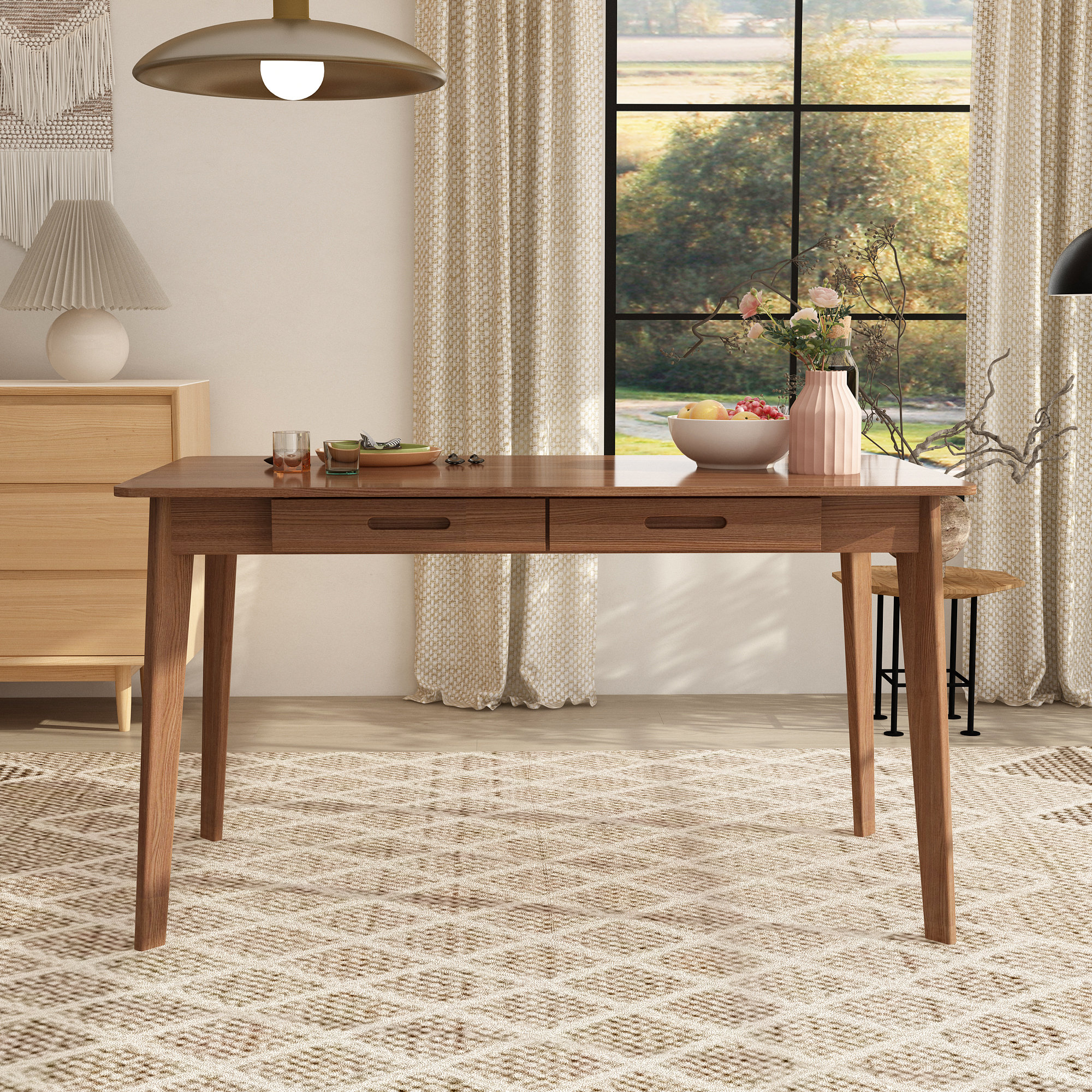 George Oliver 47.2" W Dining Table With 2 Drawer | Wayfair