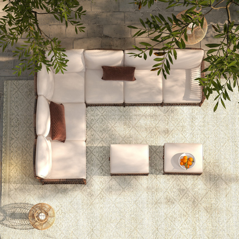 Ebern Designs Direnzo 98" Wide Outdoor 6 - Person Outdoor Wicker L ...