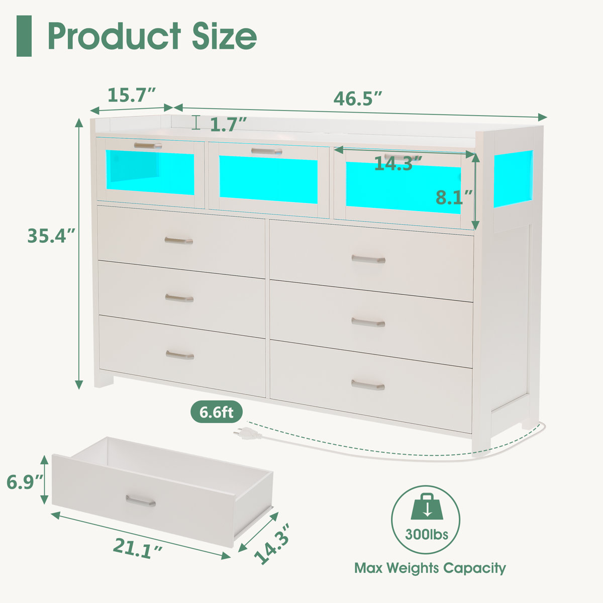 Wrought Studio™ Jerral 6 - Drawer Dresser with Power Outlet & LED Light ...