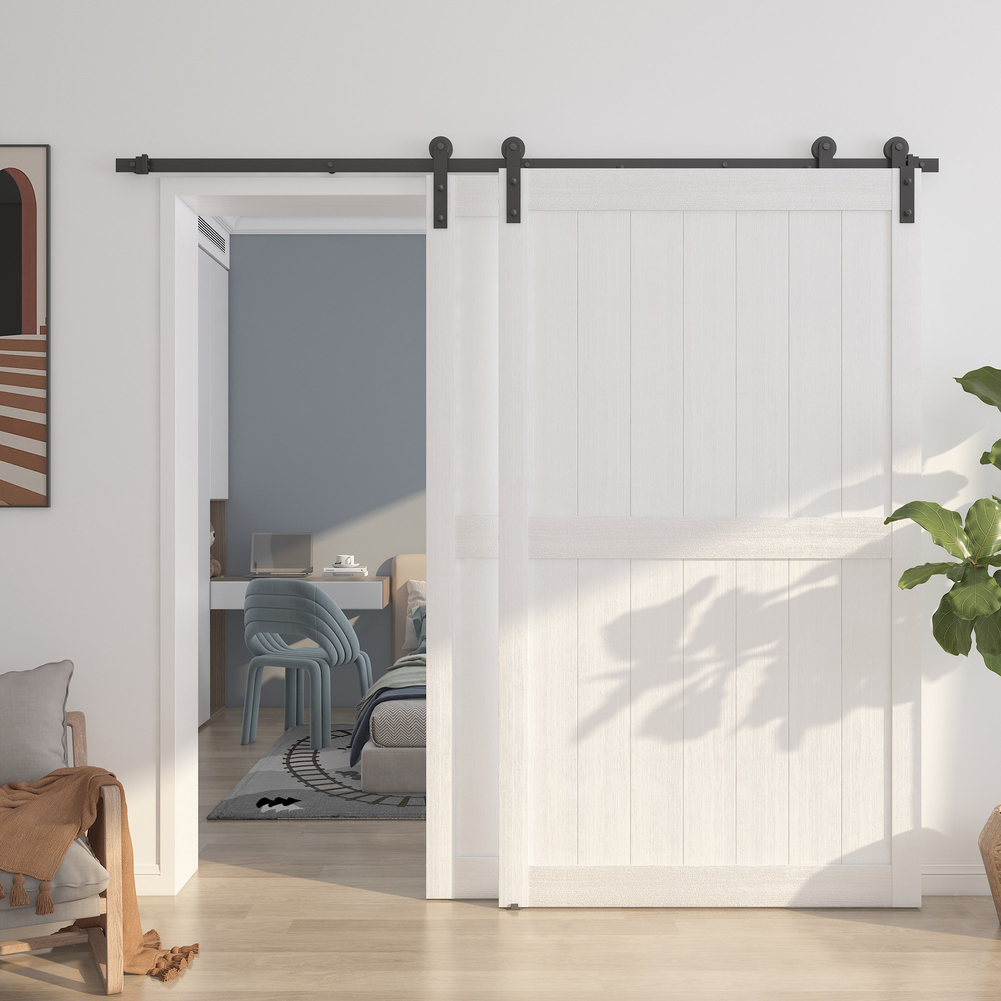 JUBEST Manufactured Wood Paneled Bypass Barn Door Double Doors With ...