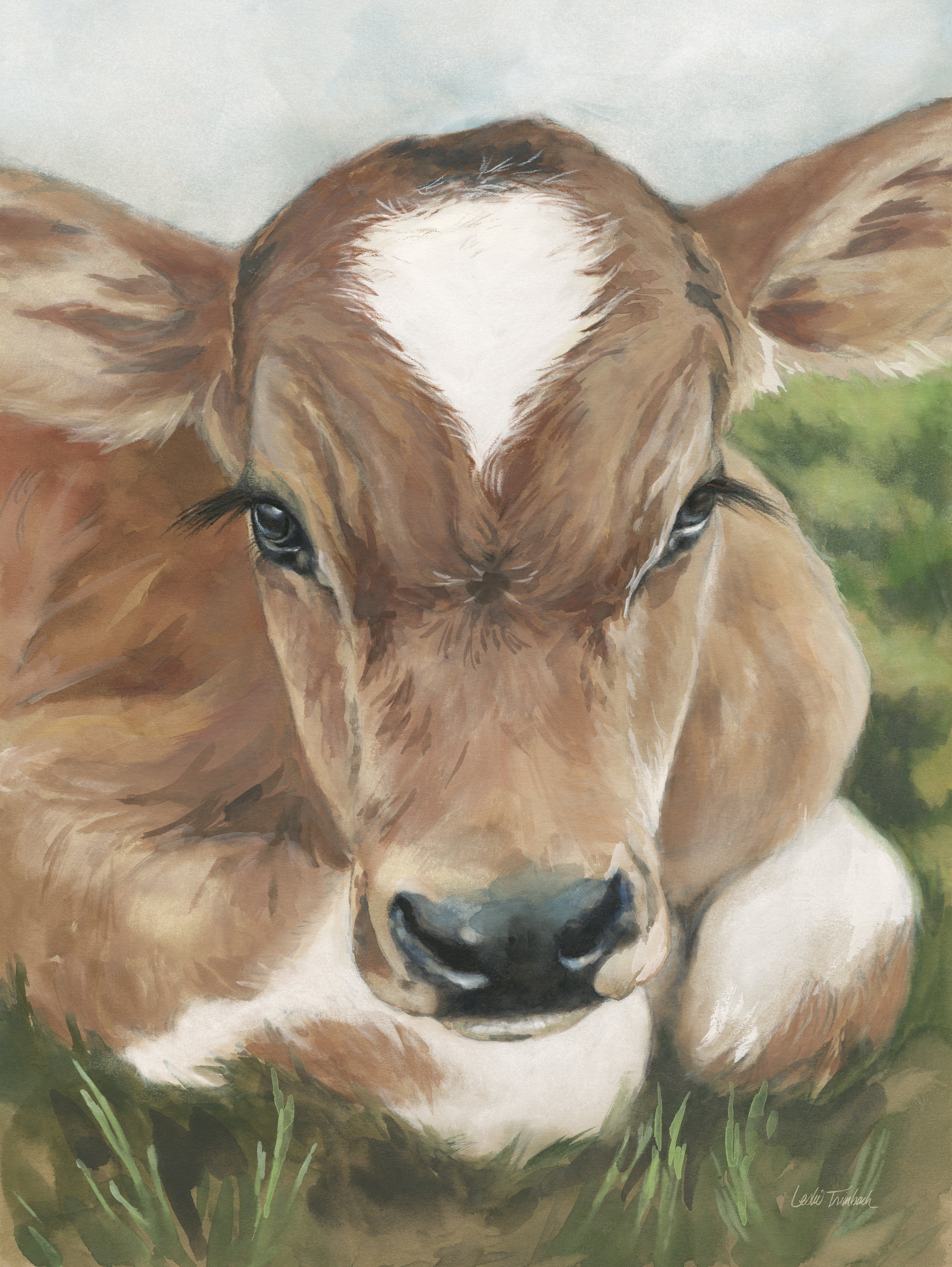 August Grove® Gentle Calf Face On Canvas by Leslie Trimbach Print | Wayfair