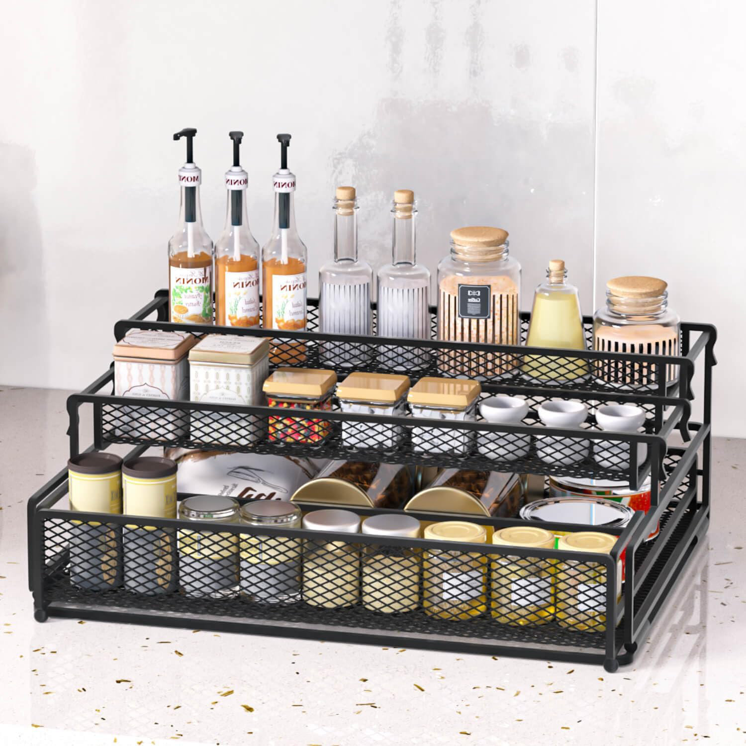 Prep & Savour Spice Rack Organizer For Cabinet, Expandable 3 Tier Spice ...