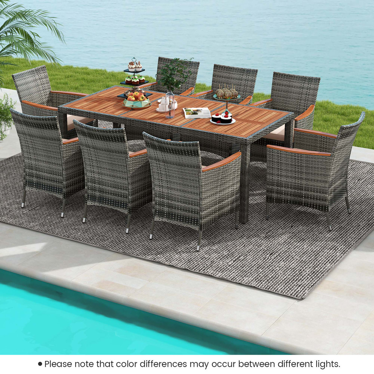 Wildon Home® 9 Pieces Outdoor Wicker Dining Set With Acacia Wood Table ...