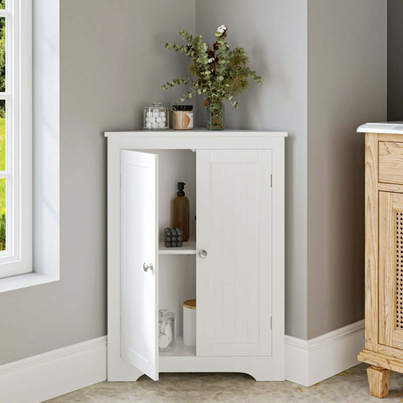 Winston Porter Floor Corner Cabinet With 2 Doors And Adjustable Shelves ...