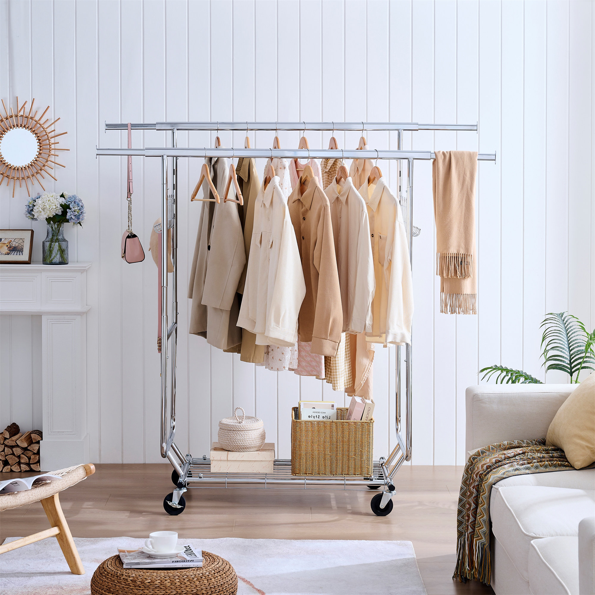 Rebrilliant Double Clothing Garment Rack With Shelves - Wayfair Canada