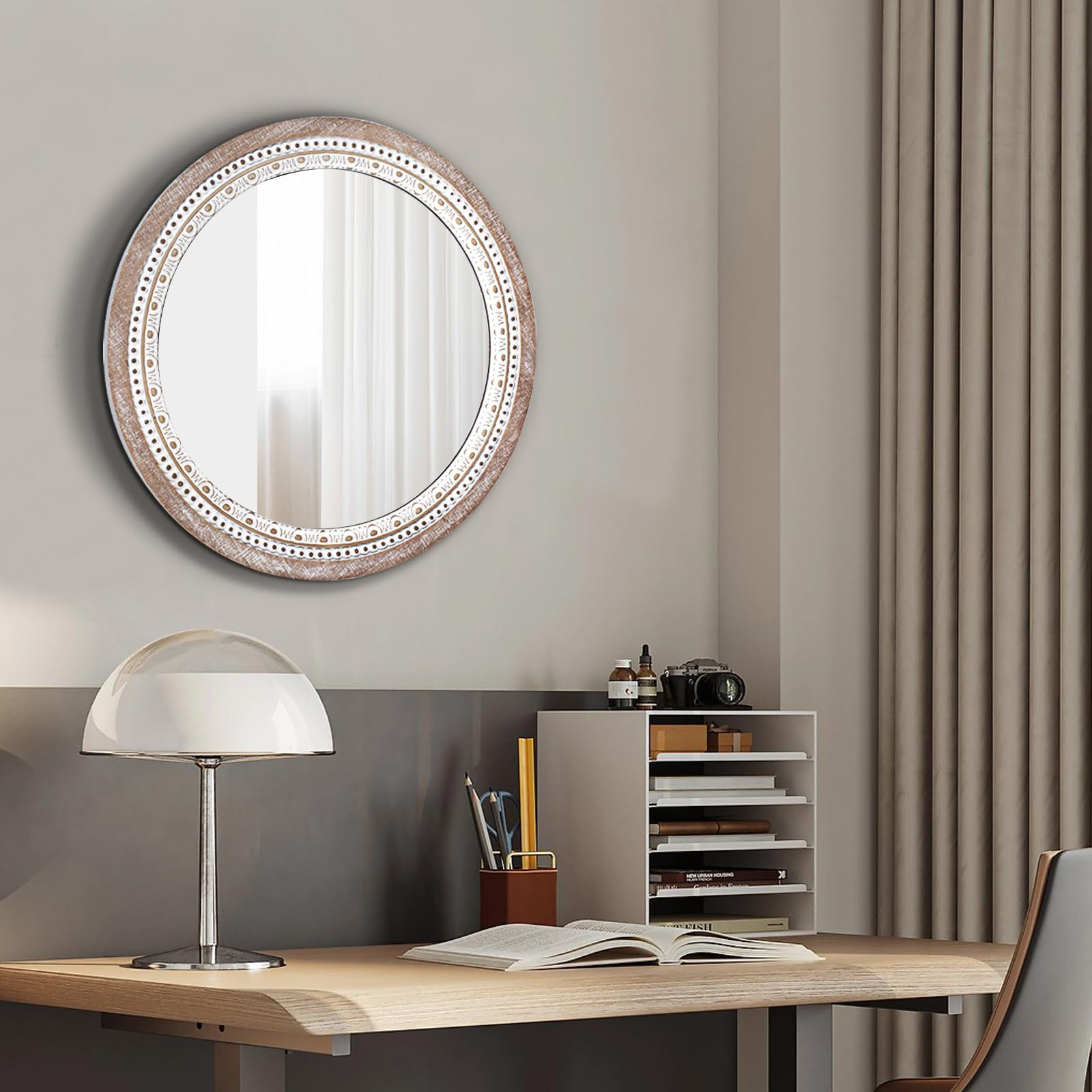 Ophelia & Co. 24 Inch Wooden Round Mirror For Wall Decor, Farmhouse ...