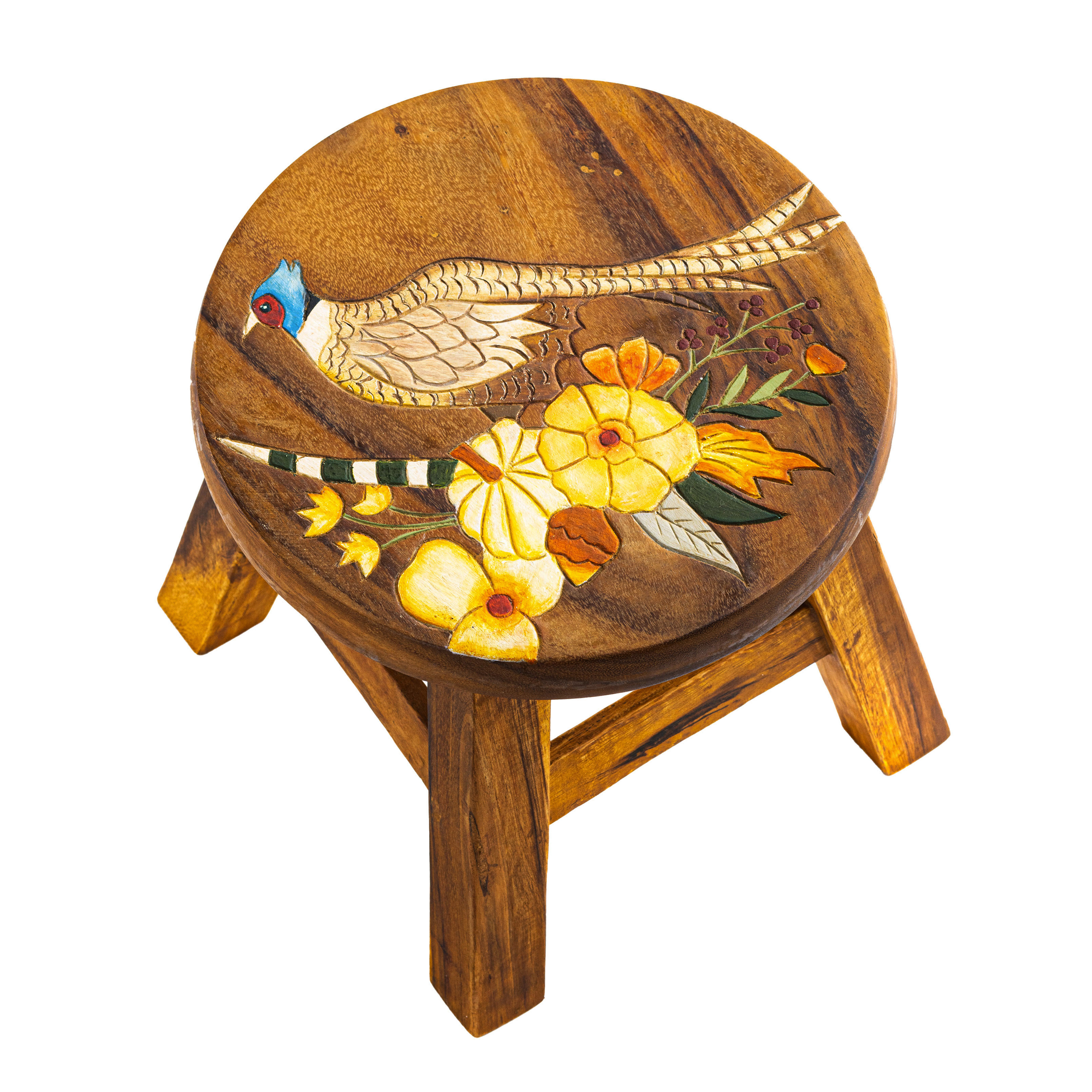Millwood Pines Hand-Carved Acacia Wood Pheasant Footstool | Wayfair
