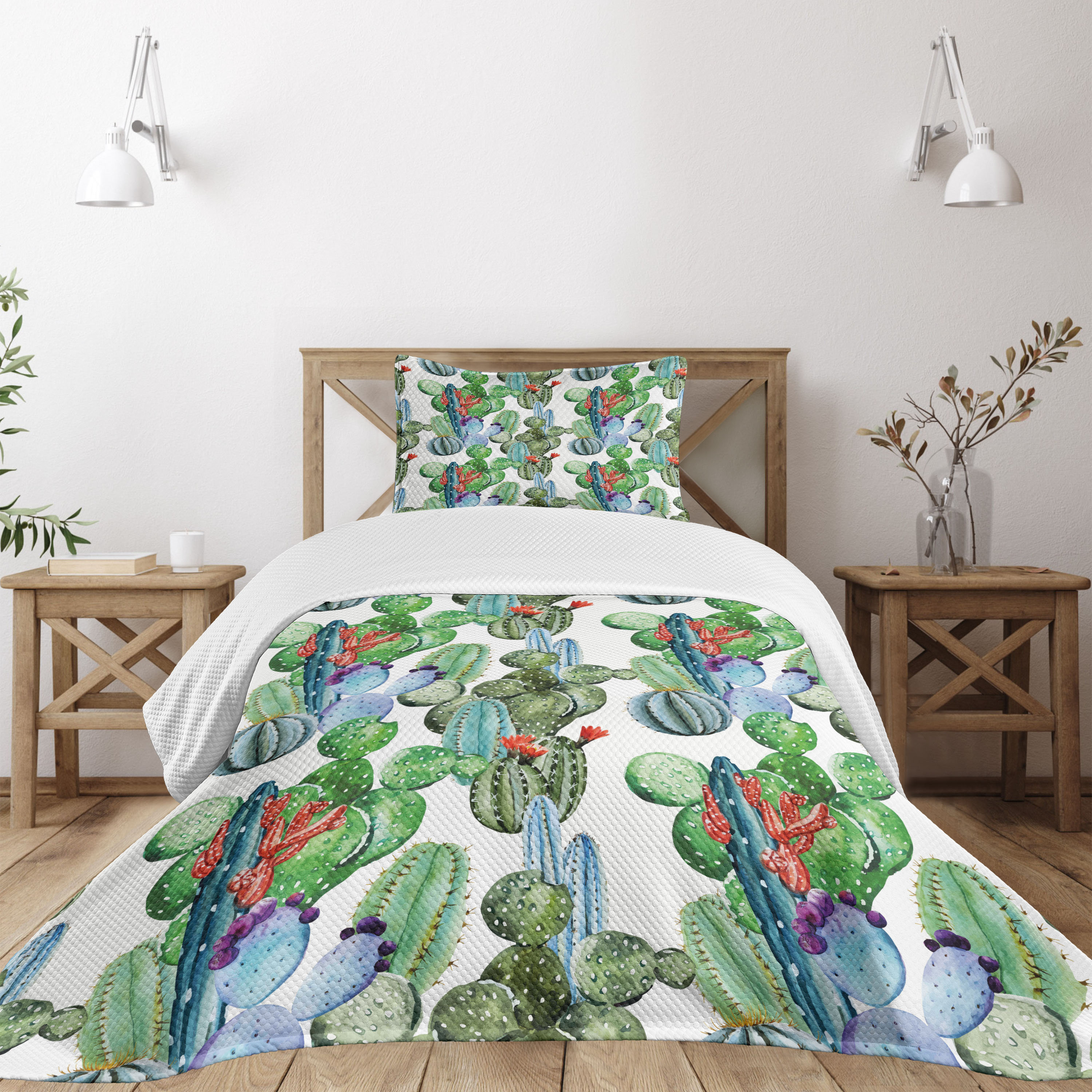 Ambesonne Cactus Bedspread Greenery Cactus Field Art | Wayfair