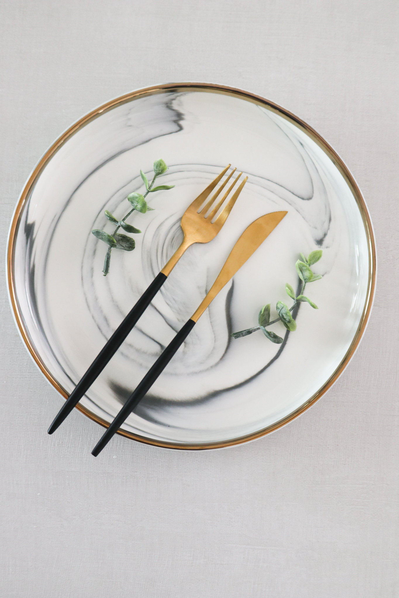 Marcel Ardani Ceramic Plates Marble Gold Trim - Breakfast Lunch Dinner ...