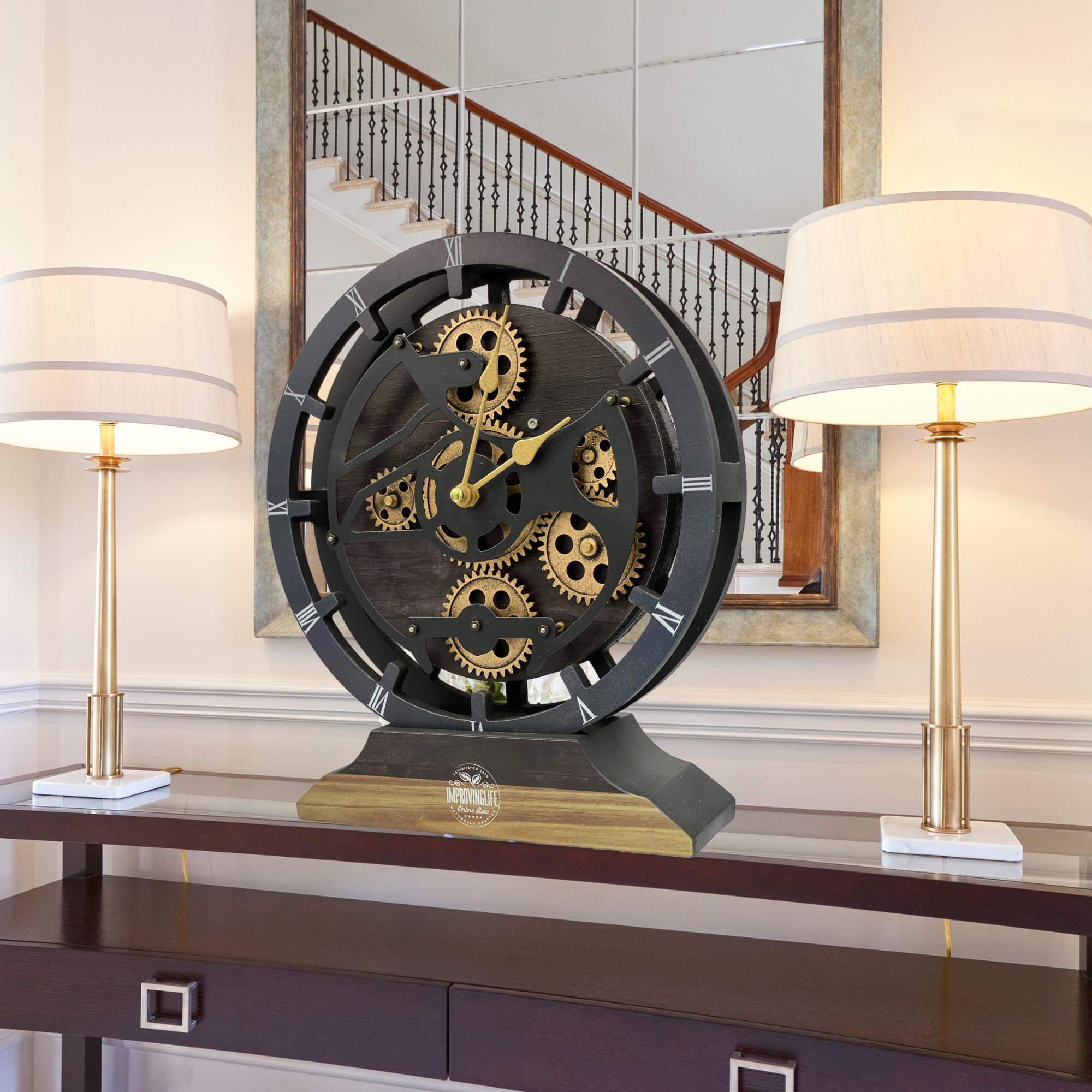 The Gears Clock Wall Clock 16'' (39cm) convertible into Mantel Clock ...