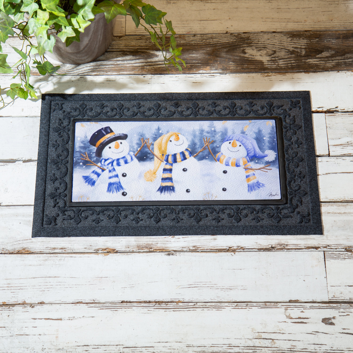 The Holiday Aisle® Happy Snowmen Trio Sassafras Switch Mat | Wayfair