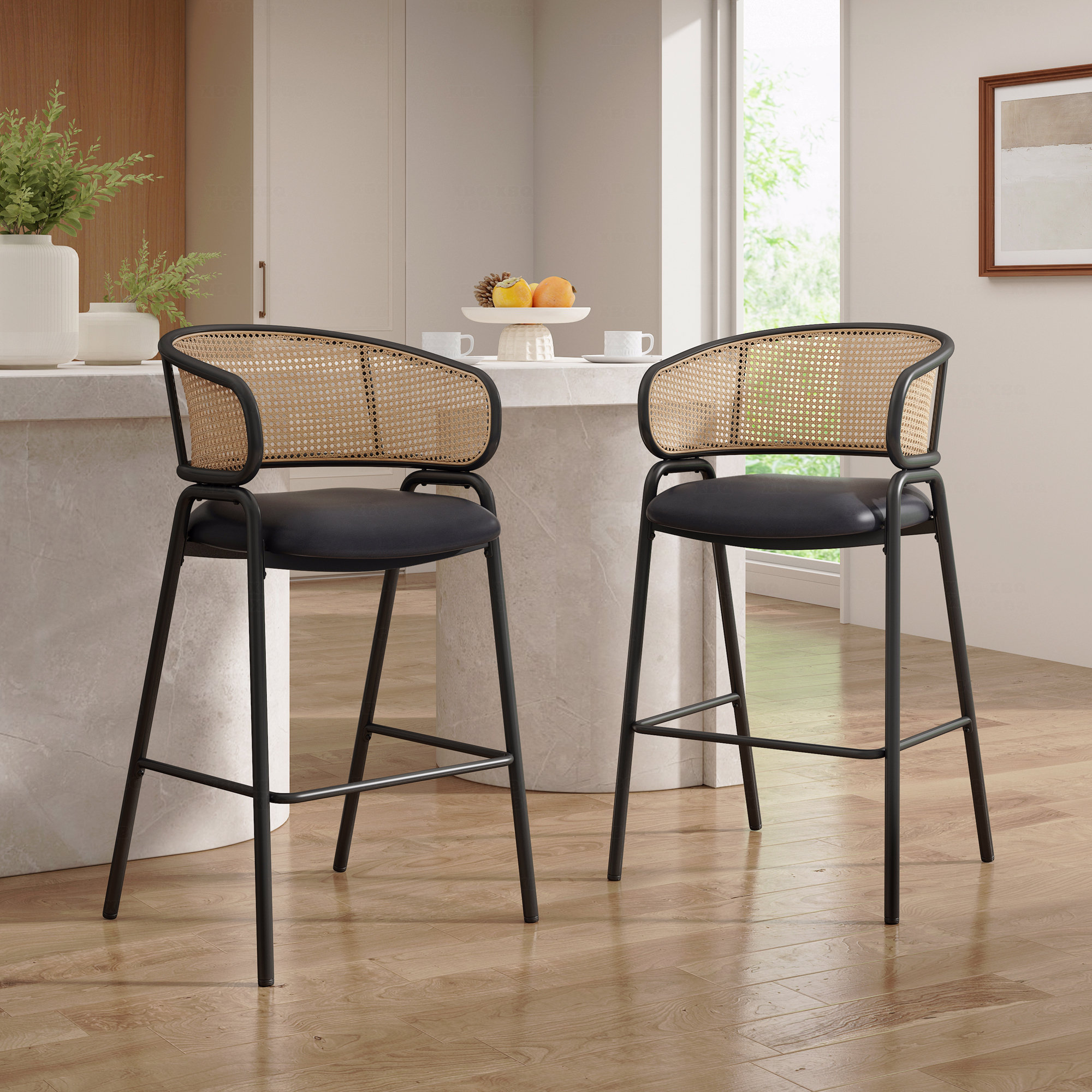 Corrigan Studio® Set Of 2 Dining Chairs, Metal Upholstered Barstool ...