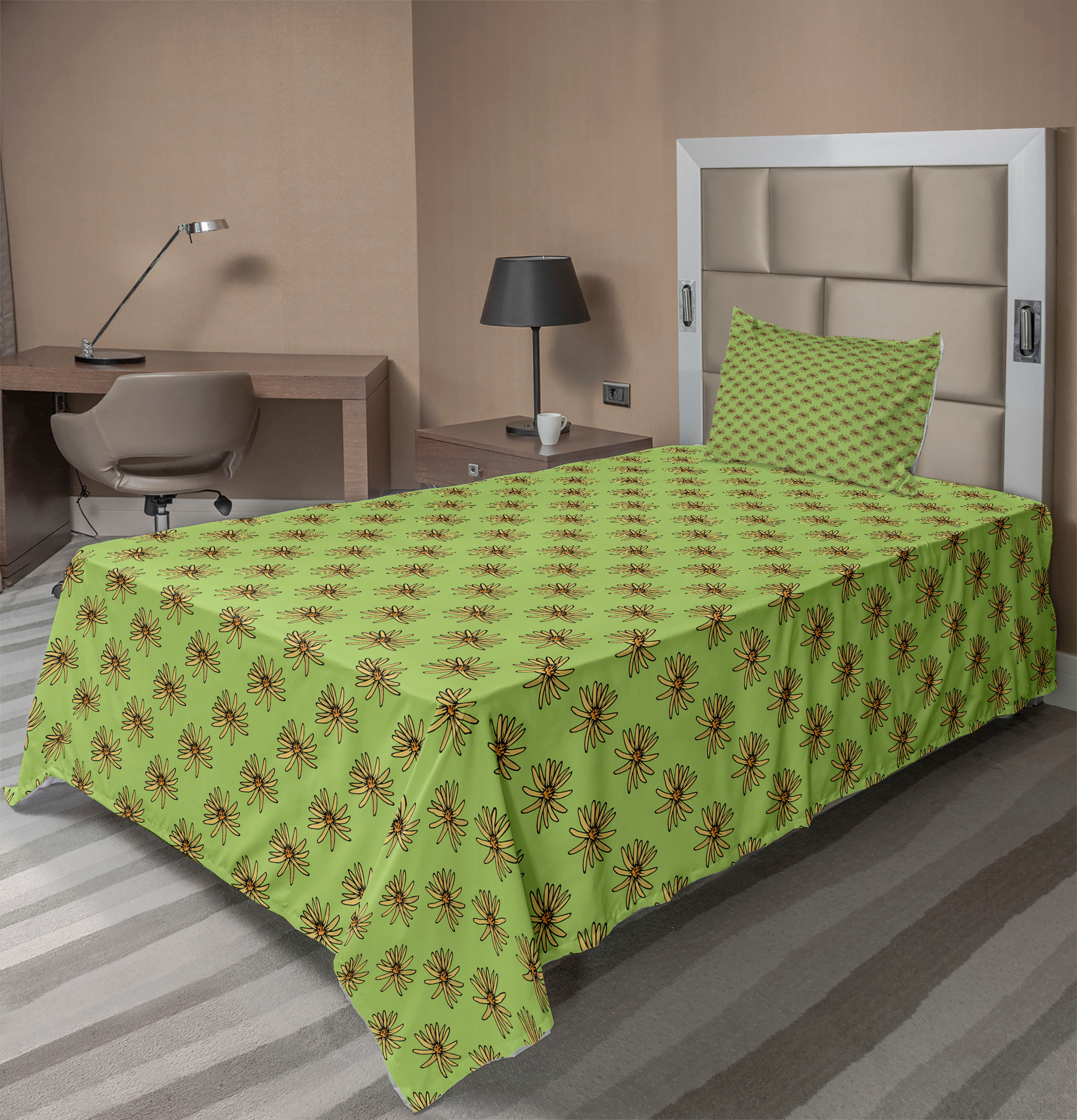 Ambesonne Nature Sheet Set Hand-Drawn Style Flowers Apple Green Sand ...